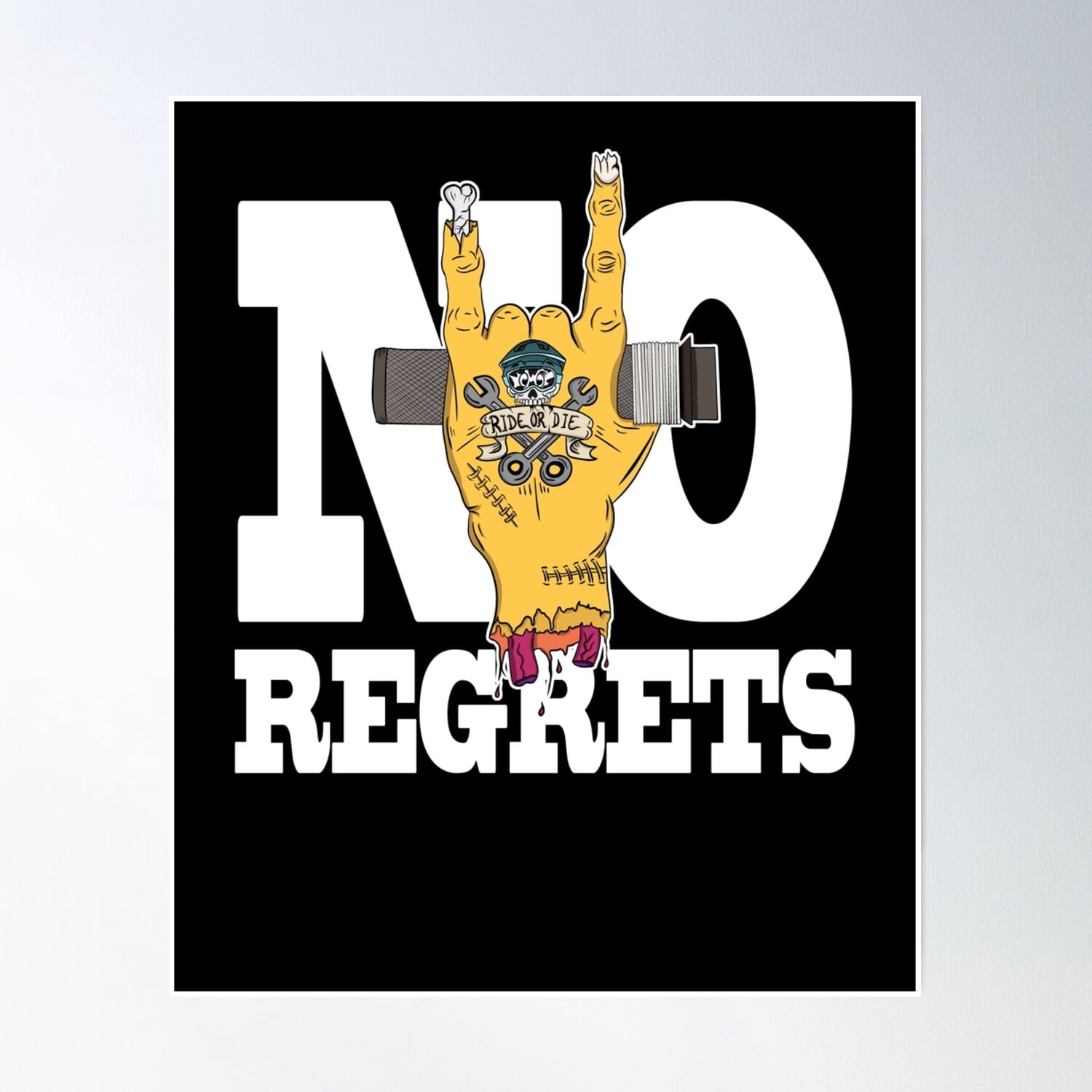 No Regrets Rock Hands For Freestyle And Downhill Riders Poster Wall Art ...