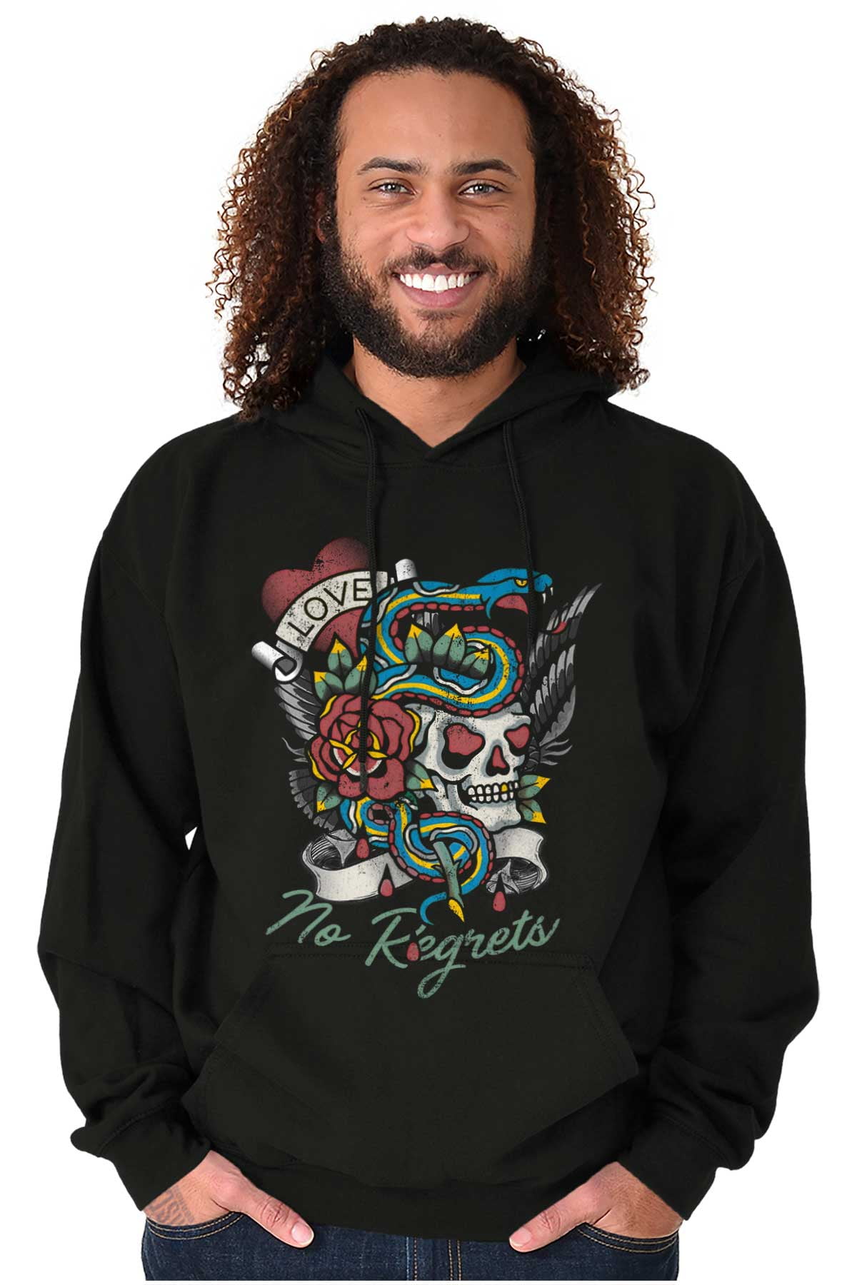 No Regrets Skull Snake Rose Tattoo Unisex Plus Size Hoodie Brisco ...