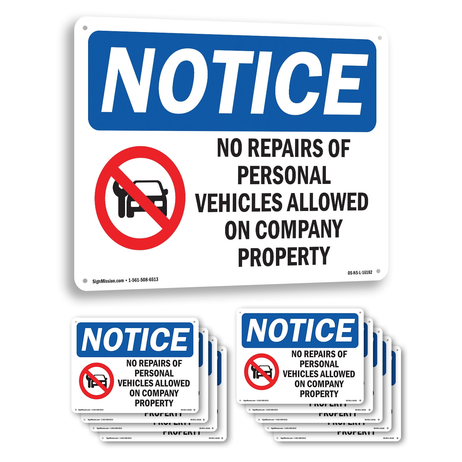 No Repairs Of Personal Vehicles OSHA Notice Rigid Plastic Sign 10 Inch ...
