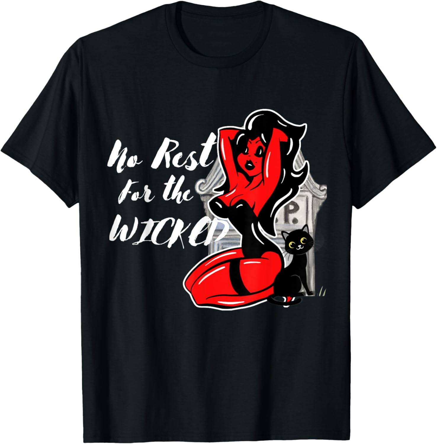 No Rest for the Wicked White Logo Devil Girl Psychobilly T-Shirt - Walmart.com