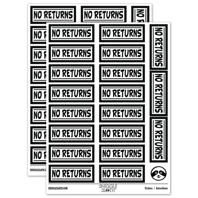 No Returns Reversed Sticker Set - Black - Matte Finish - 2.00" Large ...