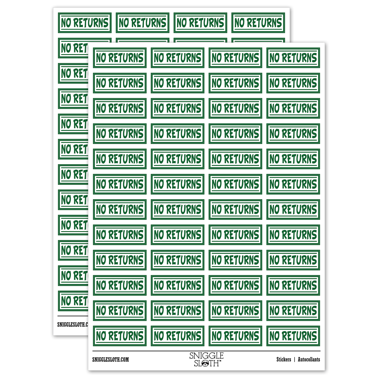 No Returns Reversed Sticker Set - Dark Green - Gloss Finish - 1.25 ...