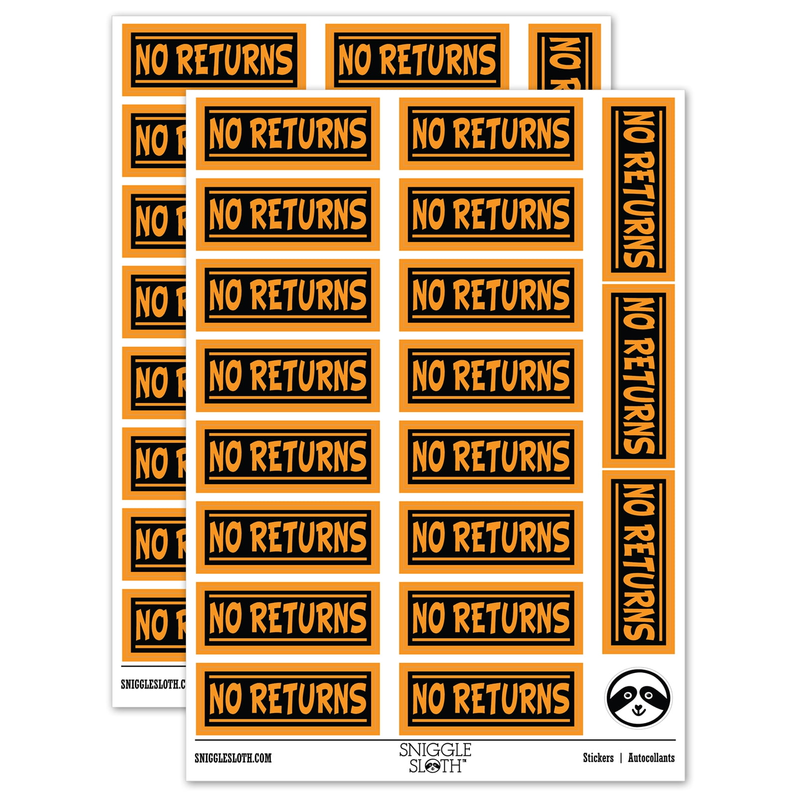 No Returns Reversed Sticker Set - Orange - Gloss Finish - 2.00" Large ...