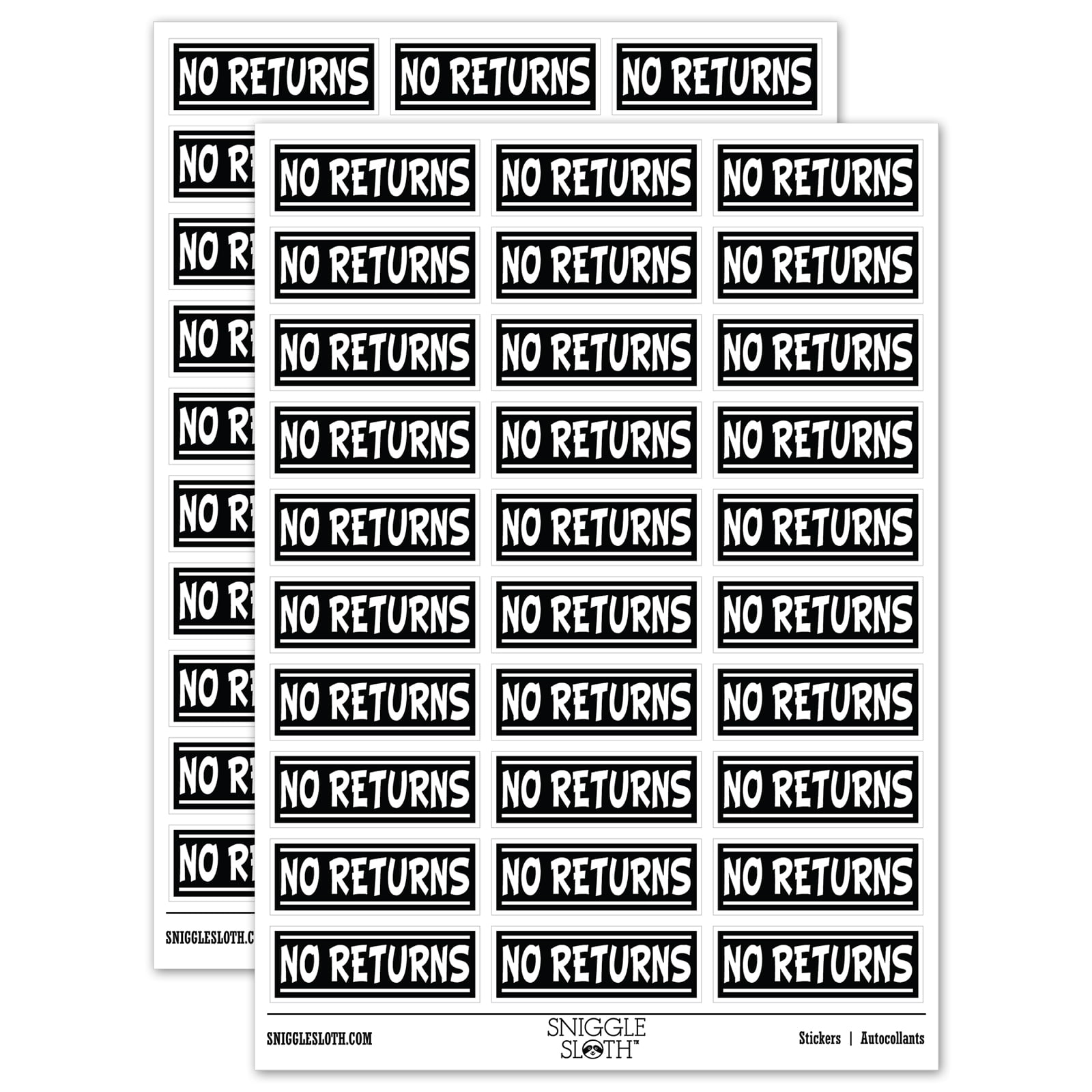 No Returns Reversed Sticker Set - White - Gloss Finish - 1.75" Medium ...