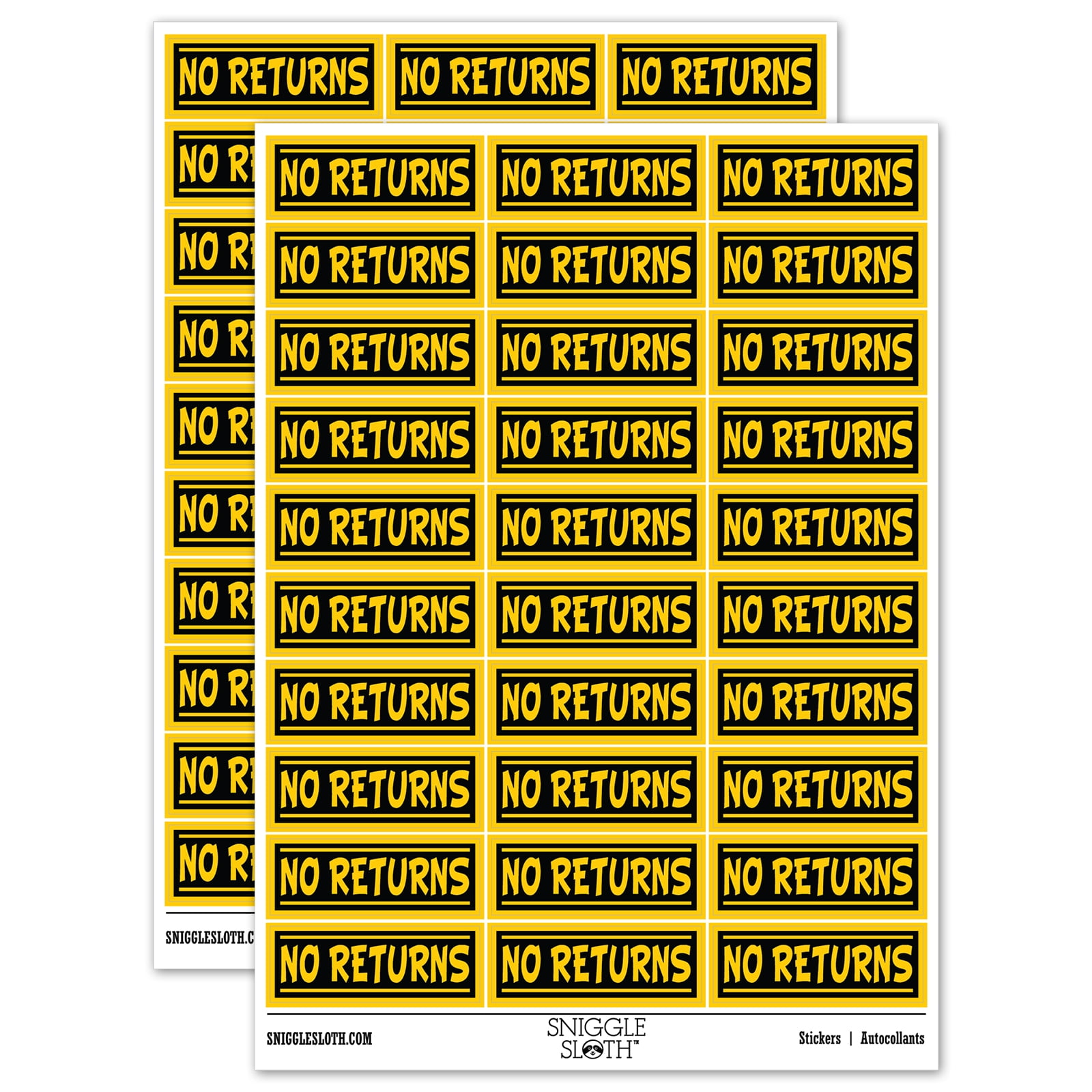 No Returns Reversed Sticker Set - Yellow - Gloss Finish - 1.75" Medium ...