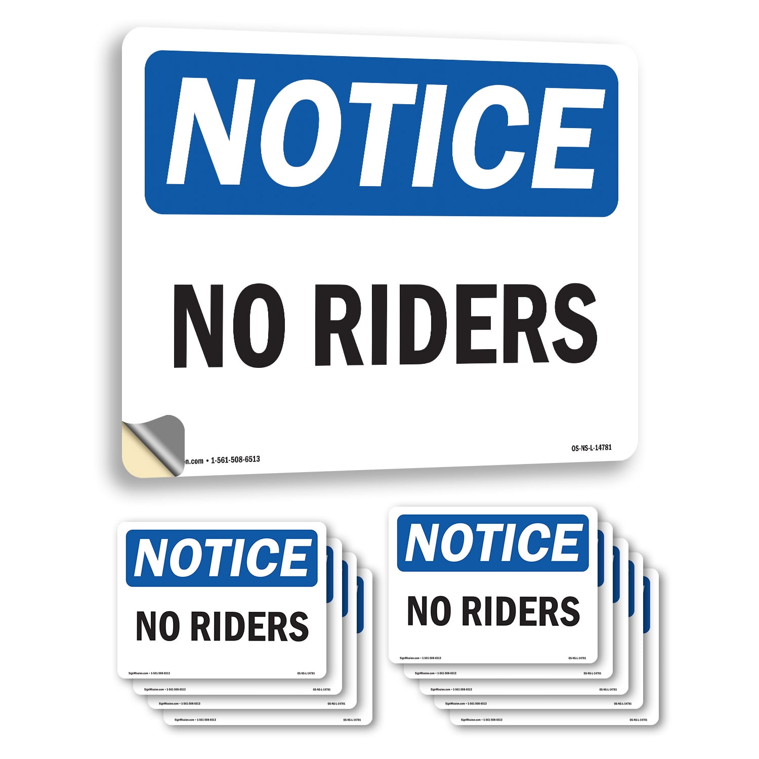 No Riders OSHA Notice Vinyl Decal Label 24 Inch x 18 Inch - 10 Pack ...