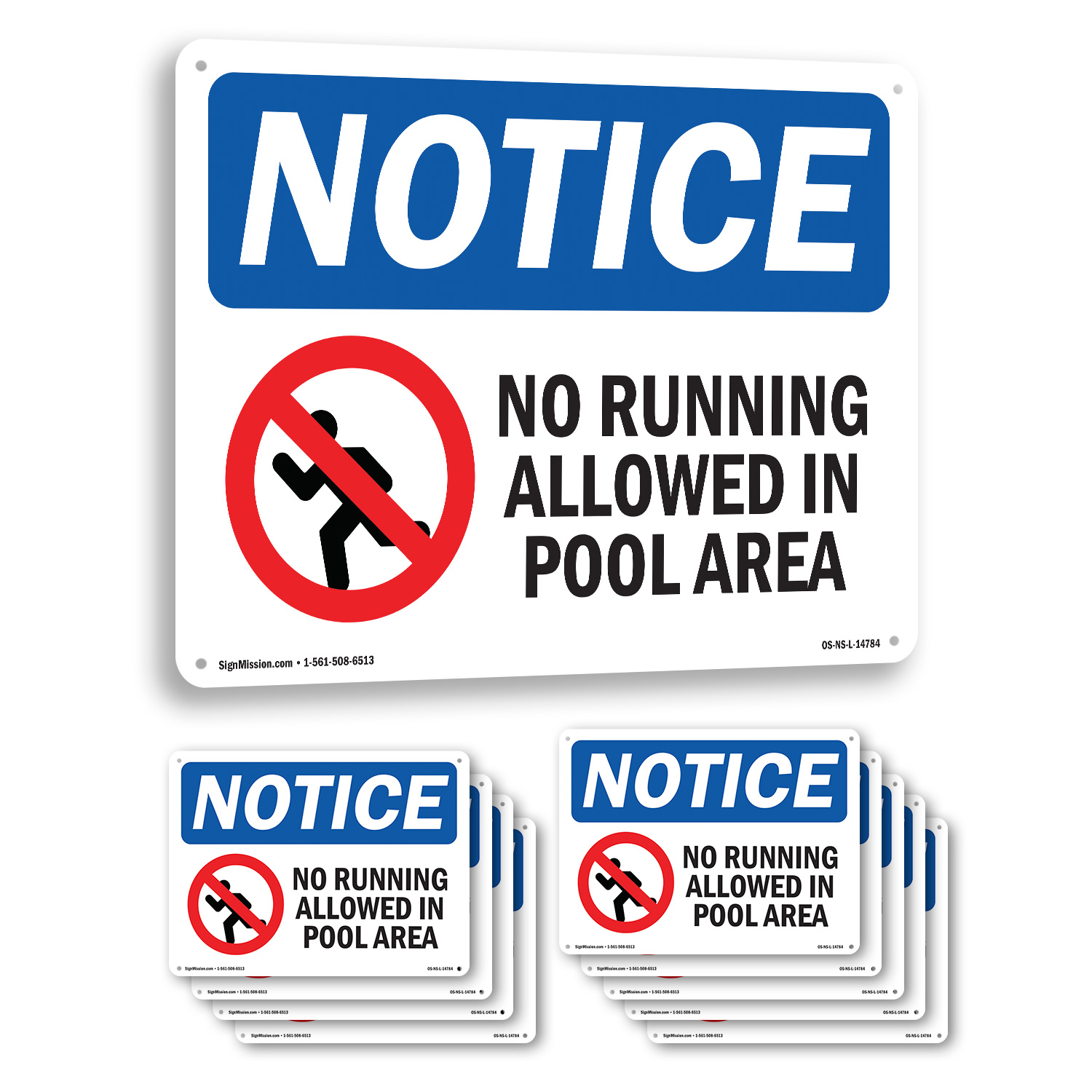 No Running Allowed In Pool Area OSHA Notice Rigid Plastic Sign 14 Inch ...