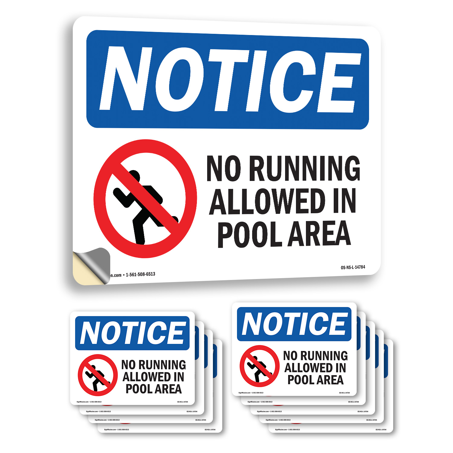 No Running Allowed In Pool Area With Symbol OSHA Notice Vinyl Decal ...