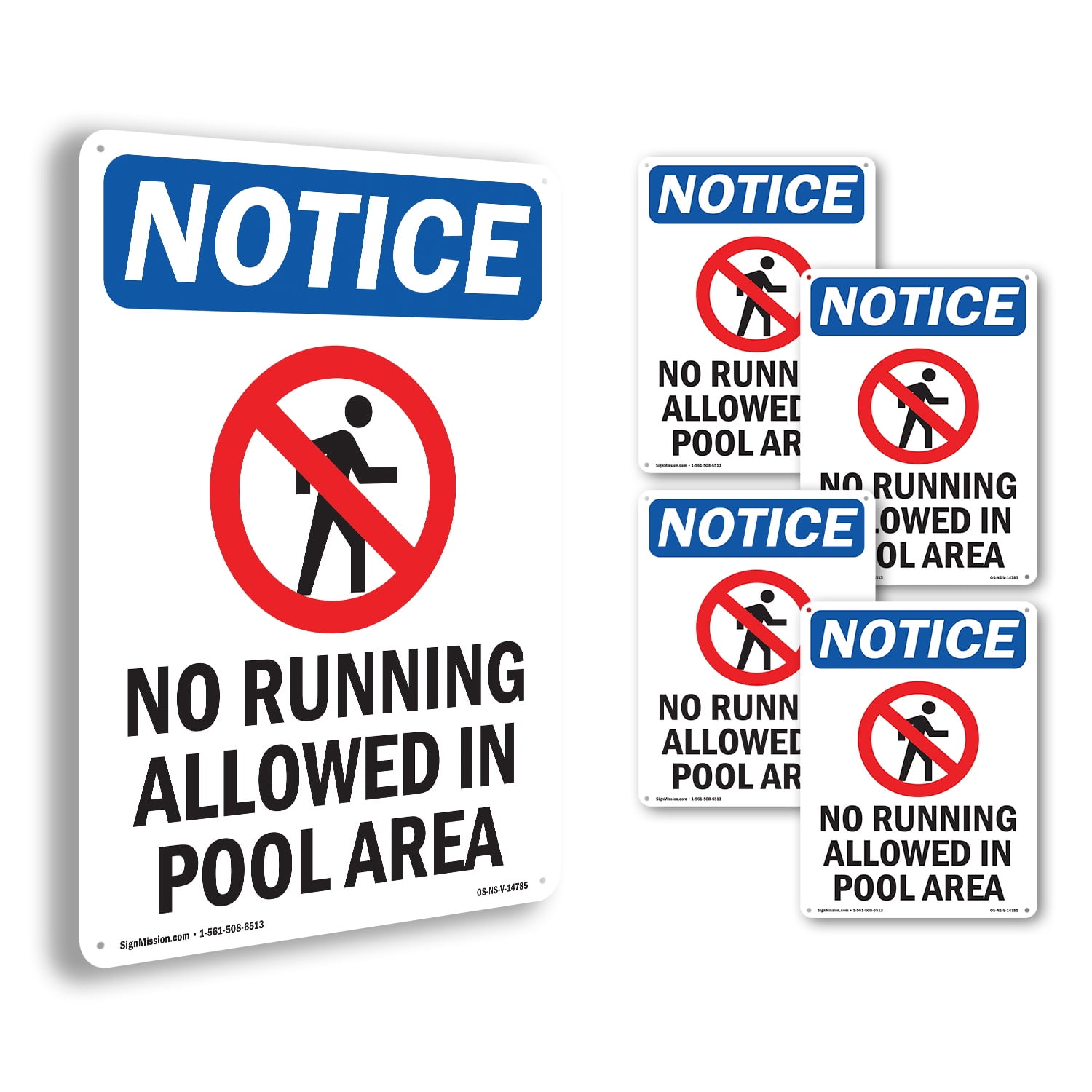 No Running Allowed OSHA Notice Aluminum Sign 10 Inch x 7 Inch - 5 Pack ...