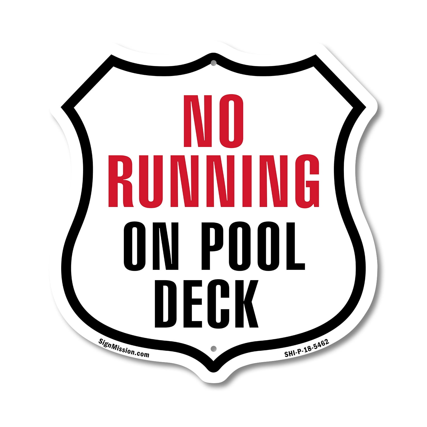 No Running On Pool Deck 12 inch X 12 inch Shield Shaped Commercial ...
