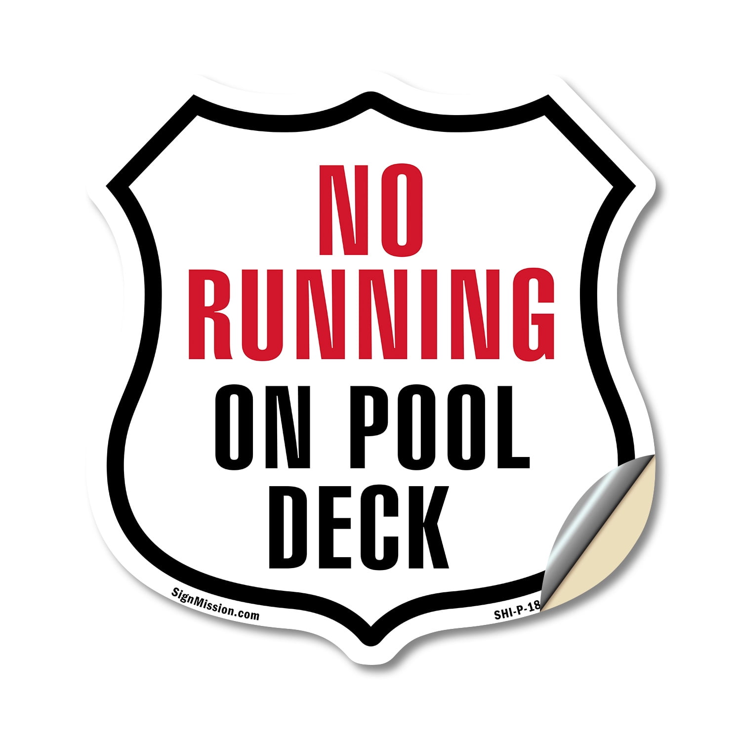 No Running On Pool Deck (2 Pack) 18 inch X 18 inch Shield Shaped Heavy ...