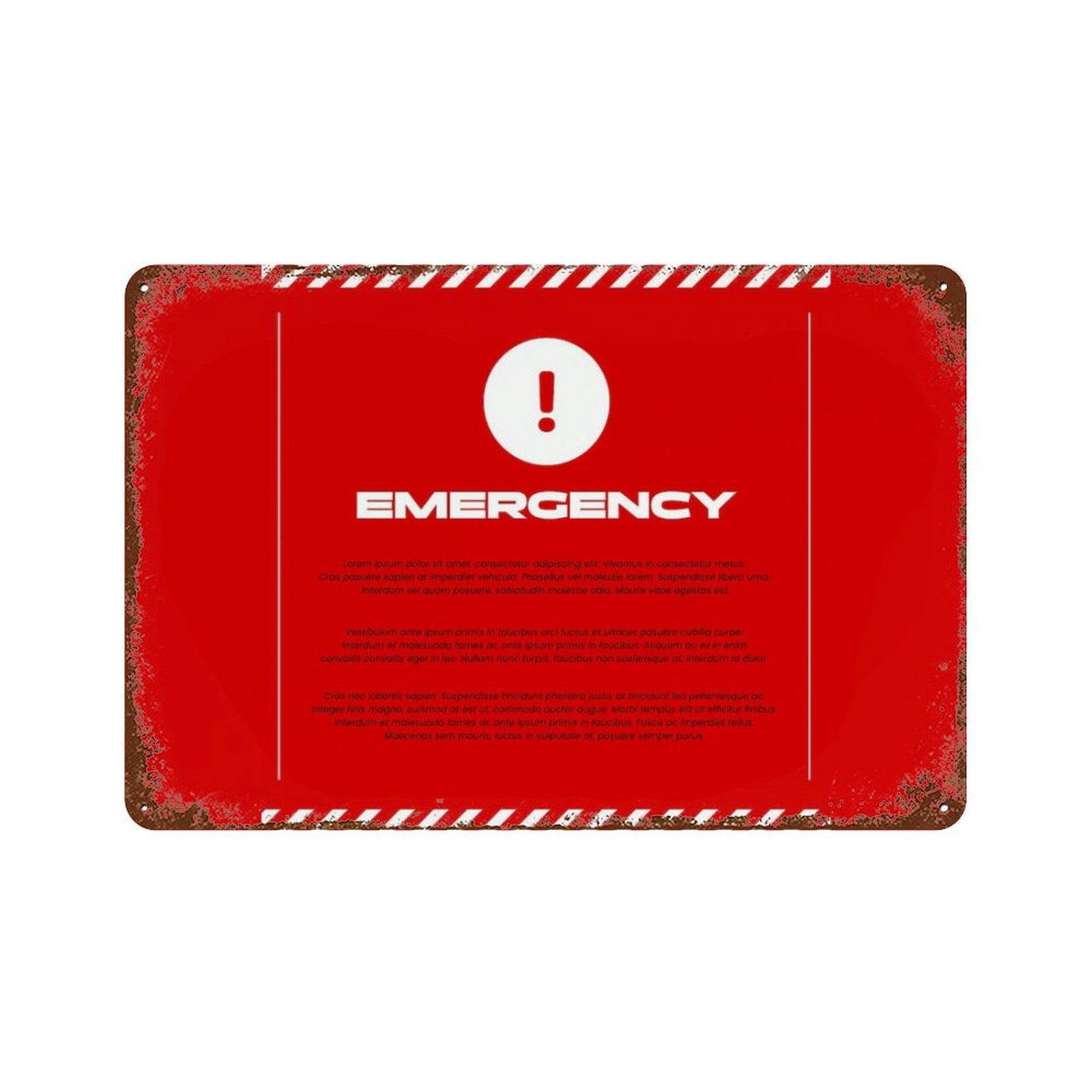 Red Emergency Sign with White Exclamation and Striped Borders Metal Tin ...