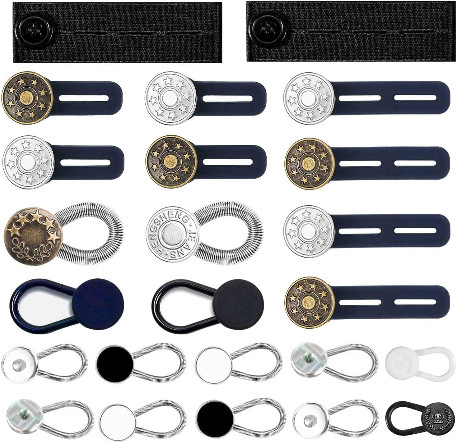 No-Sew Elastic Waist Extender Buttons , 24-Piece Flexible Adjustable ...