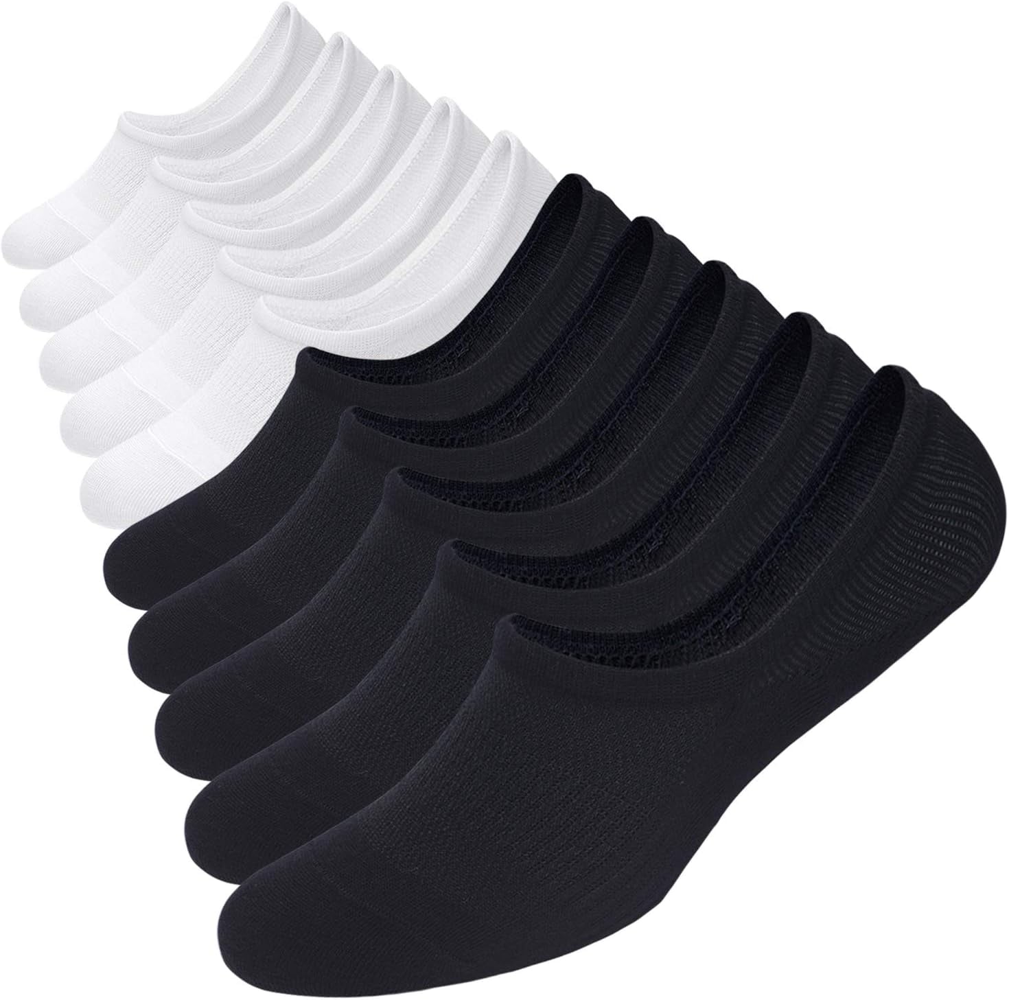 No Show Socks 10 Pairs Cotton Non Slip Low Cut Invisible Loafer Socks ...
