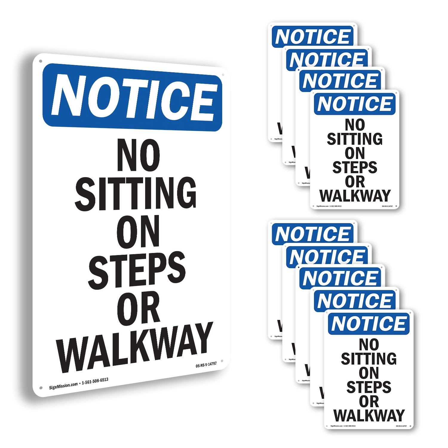 No Sitting On Steps Or Walkway OSHA Notice Aluminum Sign 14 Inch x 10 ...