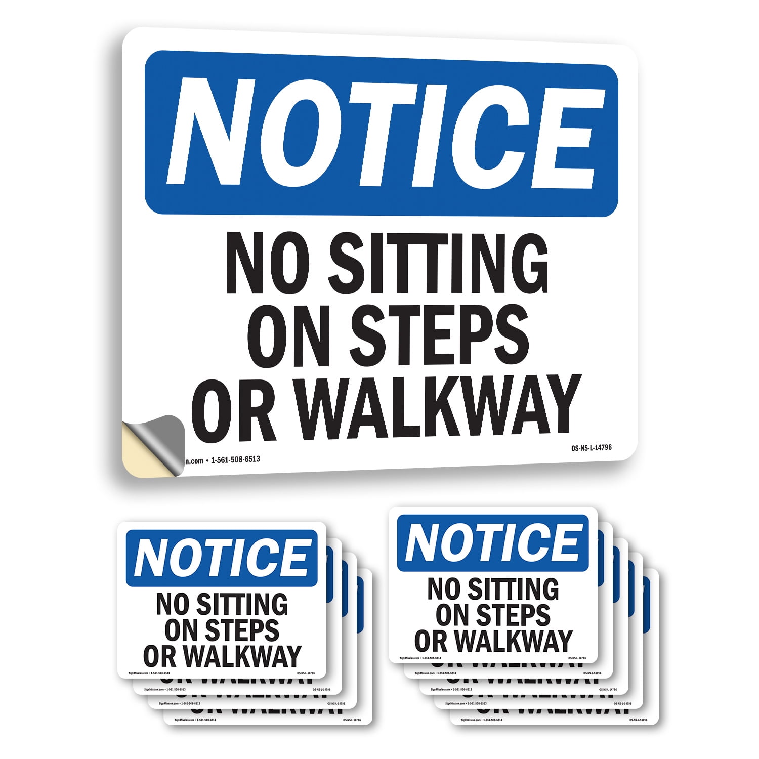 No Sitting On Steps Or Walkway OSHA Notice Vinyl Decal Label 10 Inch x ...