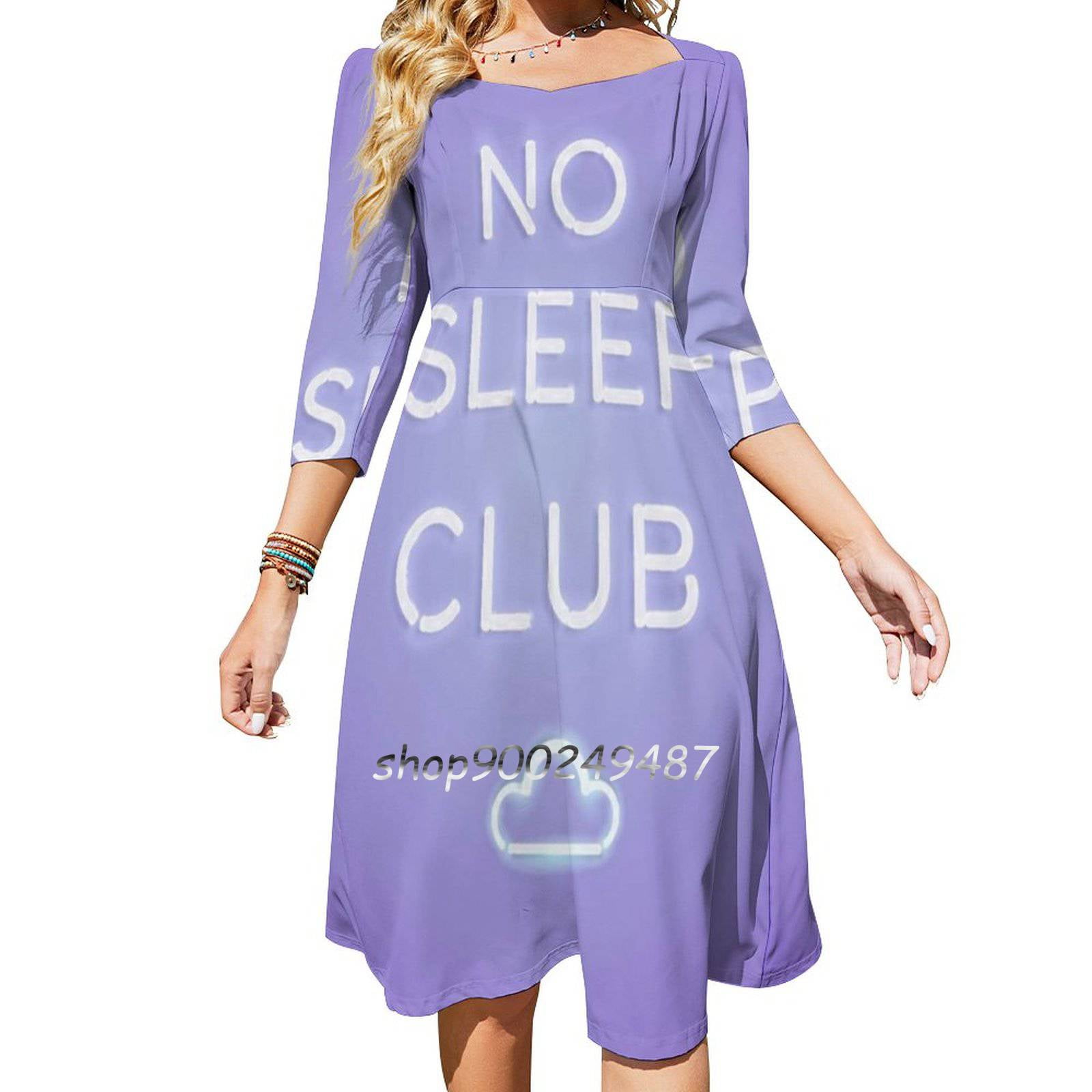 No Sleep Club Sweet Elegant Dress Women Korean Kawaii Square Collar ...
