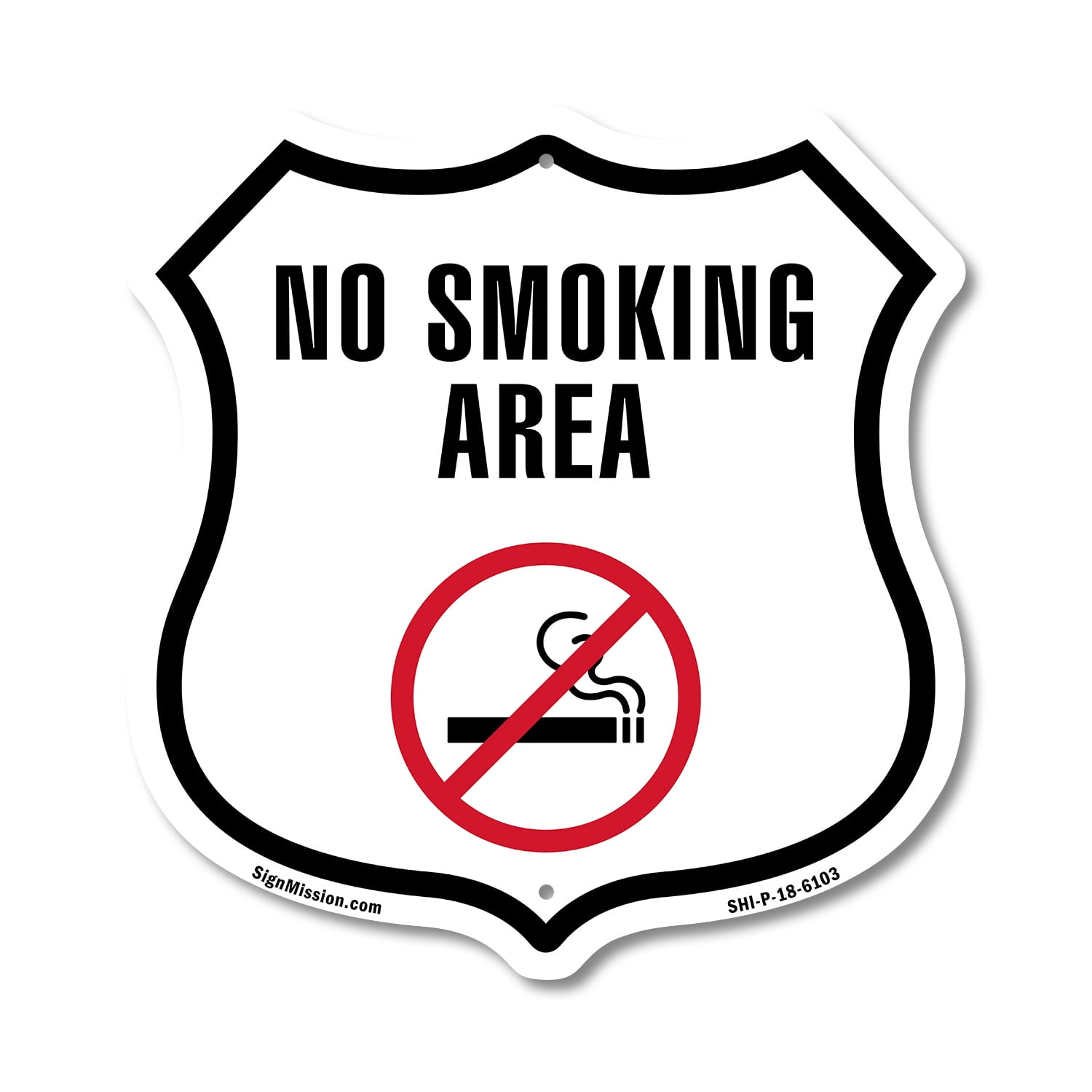 No Smoking Area 12 inch X 12 inch Shield-Shaped Rust-Free Aluminum ...