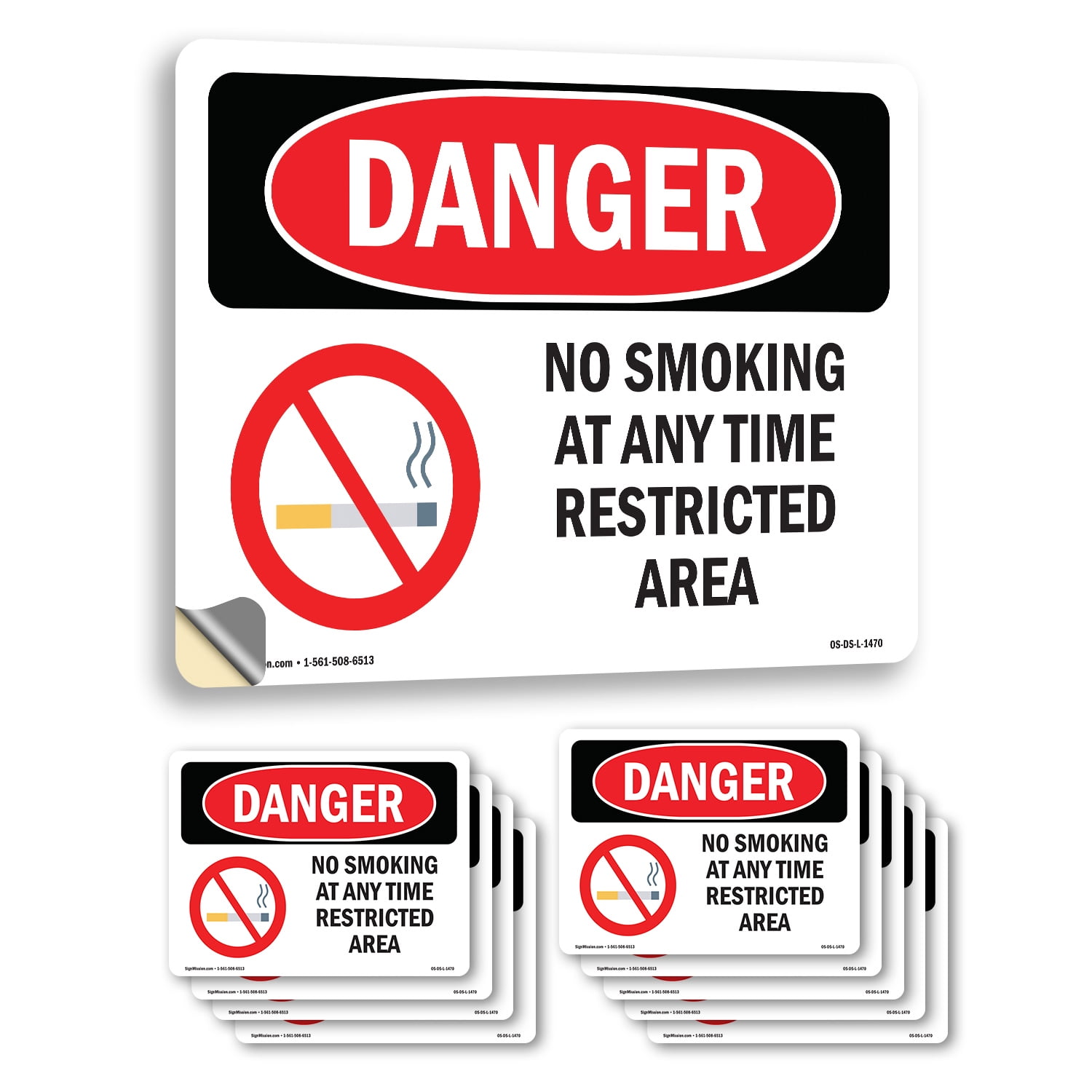 No Smoking At Any Time Restricted Area OSHA Danger Vinyl Decal Label 18 ...