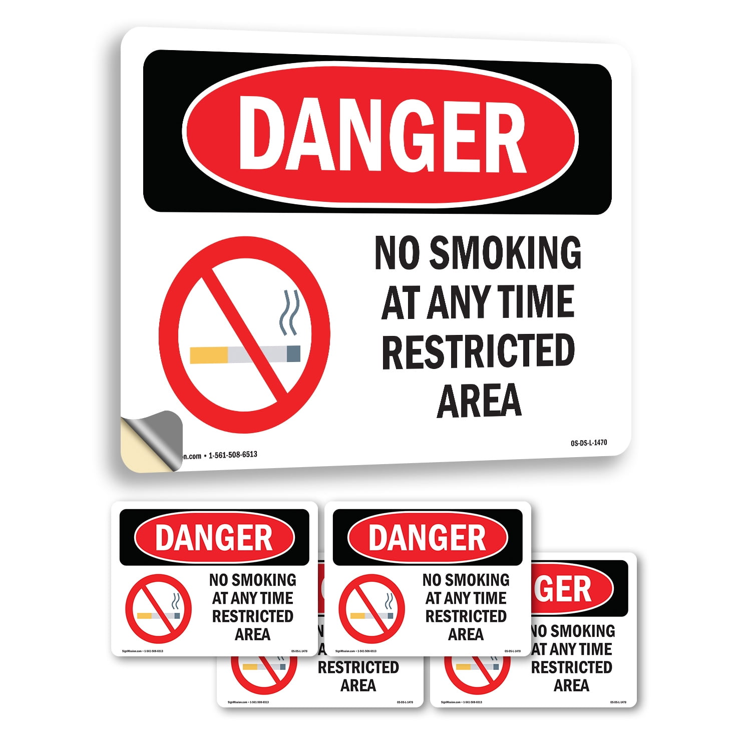 No Smoking At Any Time Restricted Area OSHA Danger Vinyl Decal Label 7 ...