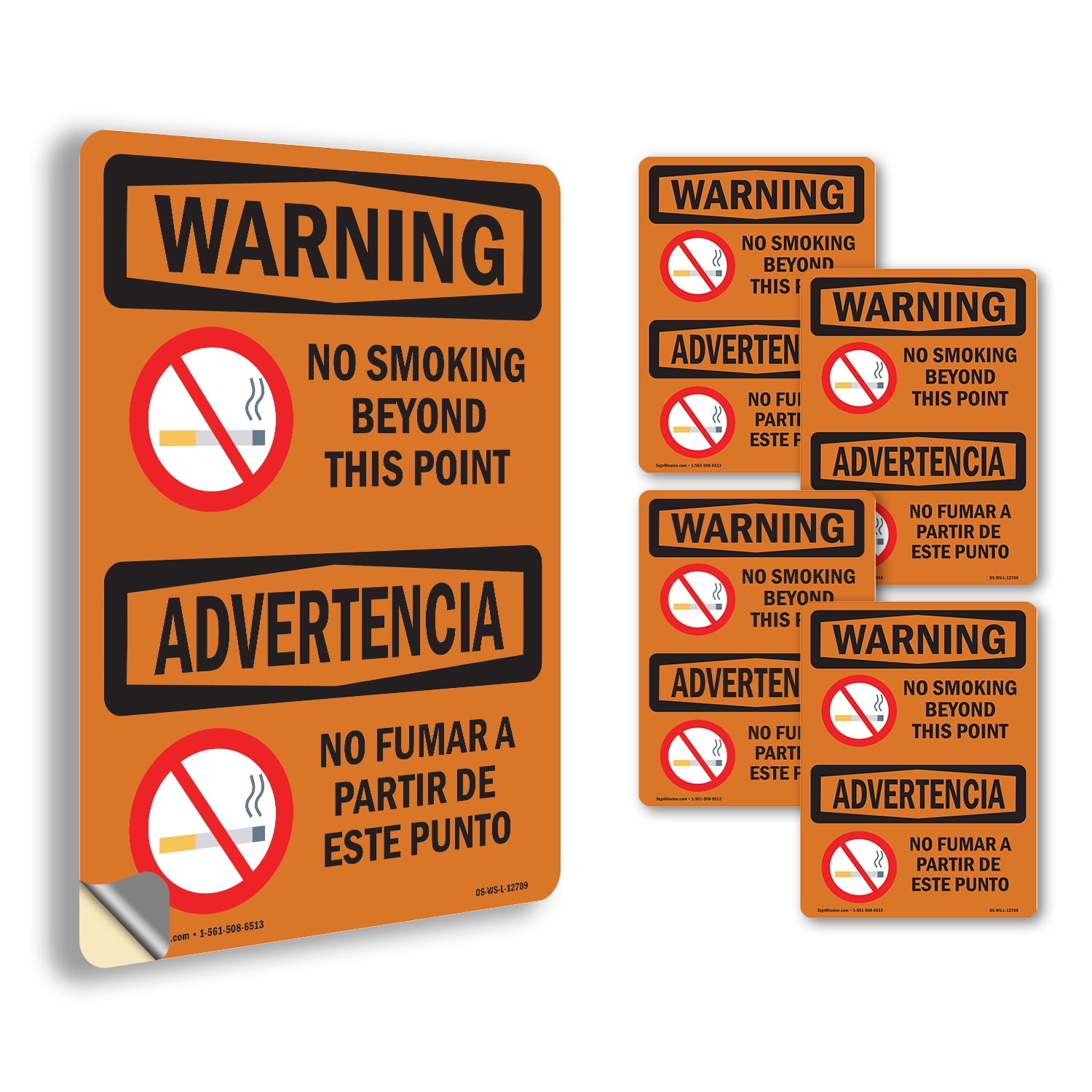 No Smoking Beyond This Point Bilingual OSHA WARNING Vinyl Decal Label 5 ...