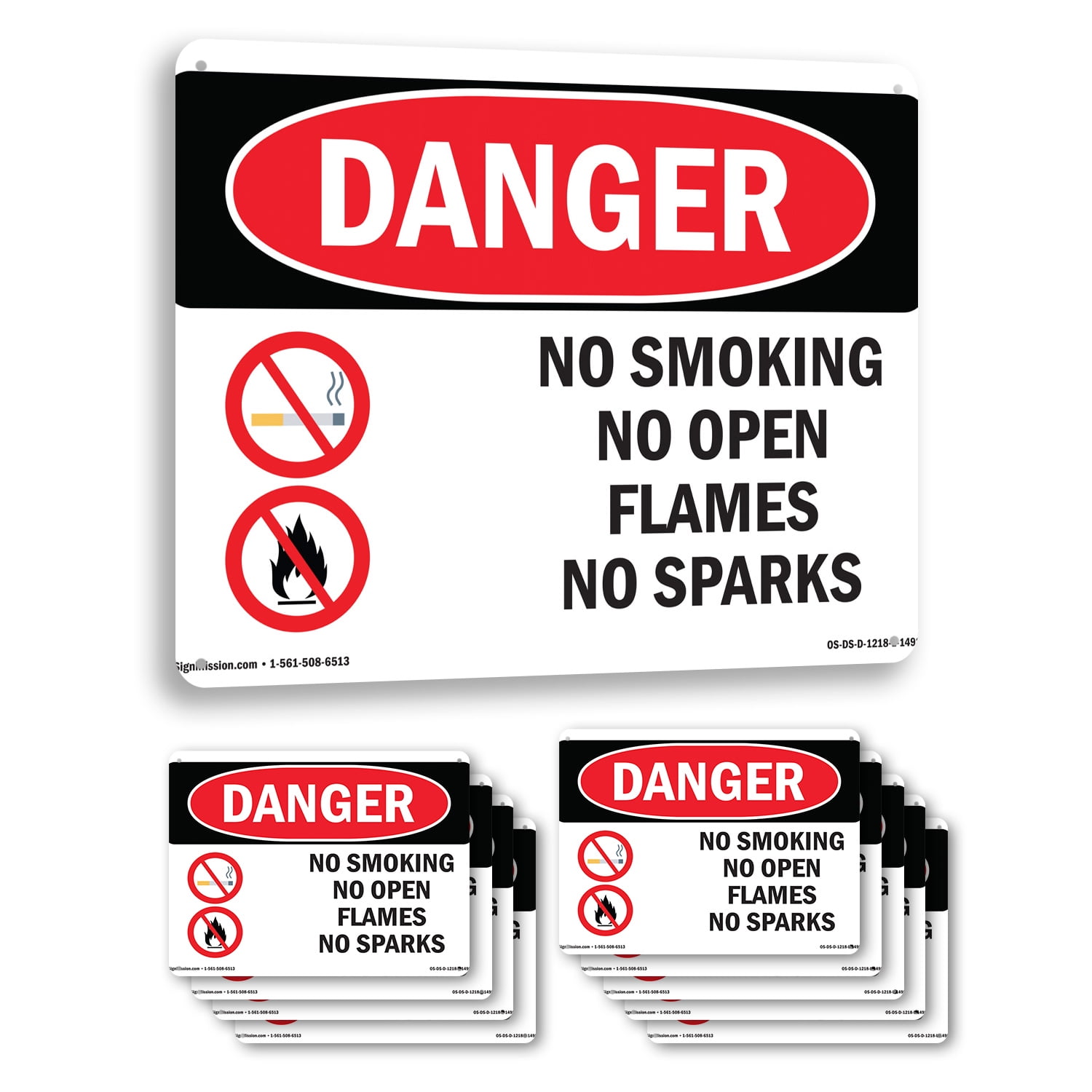 No Smoking No Open Flames No Sparks OSHA Danger Aluminum Sign 18 Inch x ...