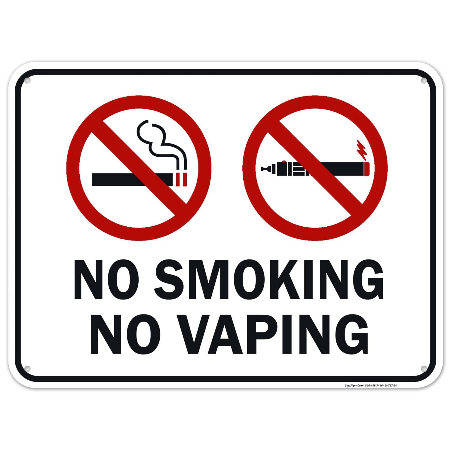 No Smoking No Vaping Sign, 18x24 Inches, 55 mil Thick HDPE (high ...