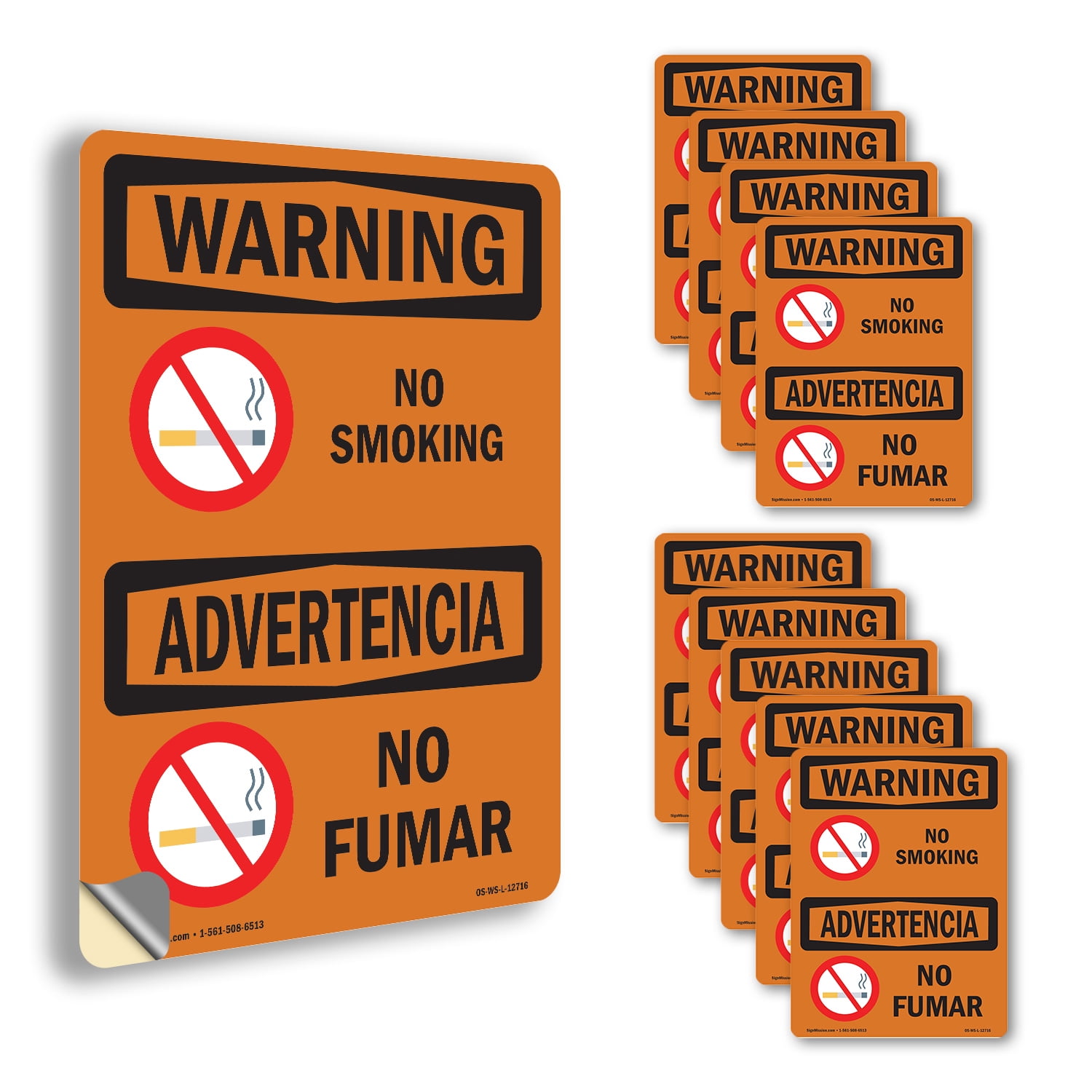No Smoking OSHA WARNING Vinyl Decal Label 5 Inch x 3.5 Inch - 10 Pack ...