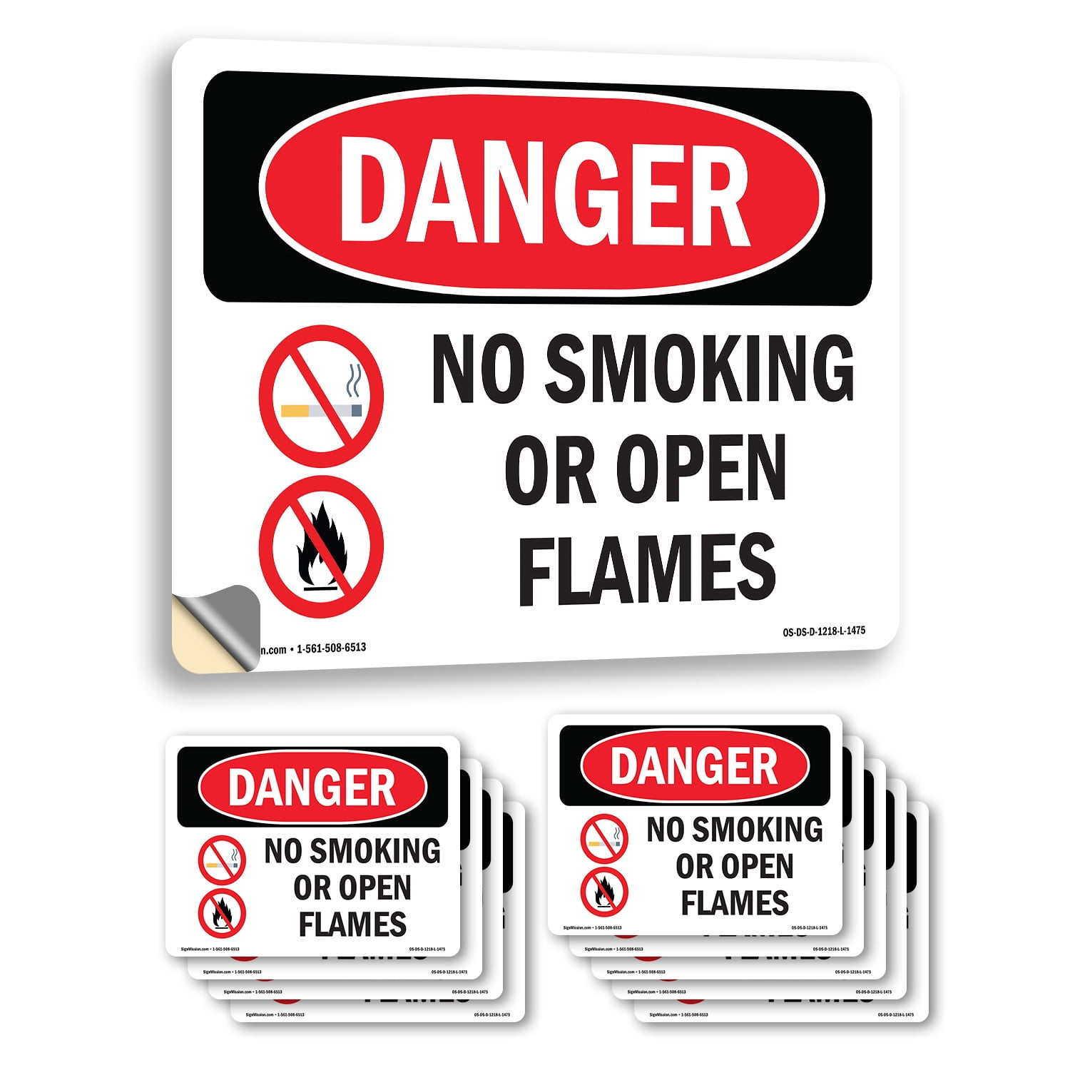 No Smoking Or Open Flames OSHA Danger Vinyl Decal Label 14 Inch x 10 ...