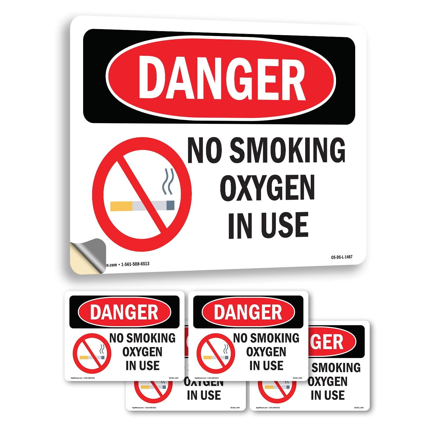 No Smoking Oxygen In Use OSHA Danger Vinyl Decal Label 10 Inch x 7 Inch ...