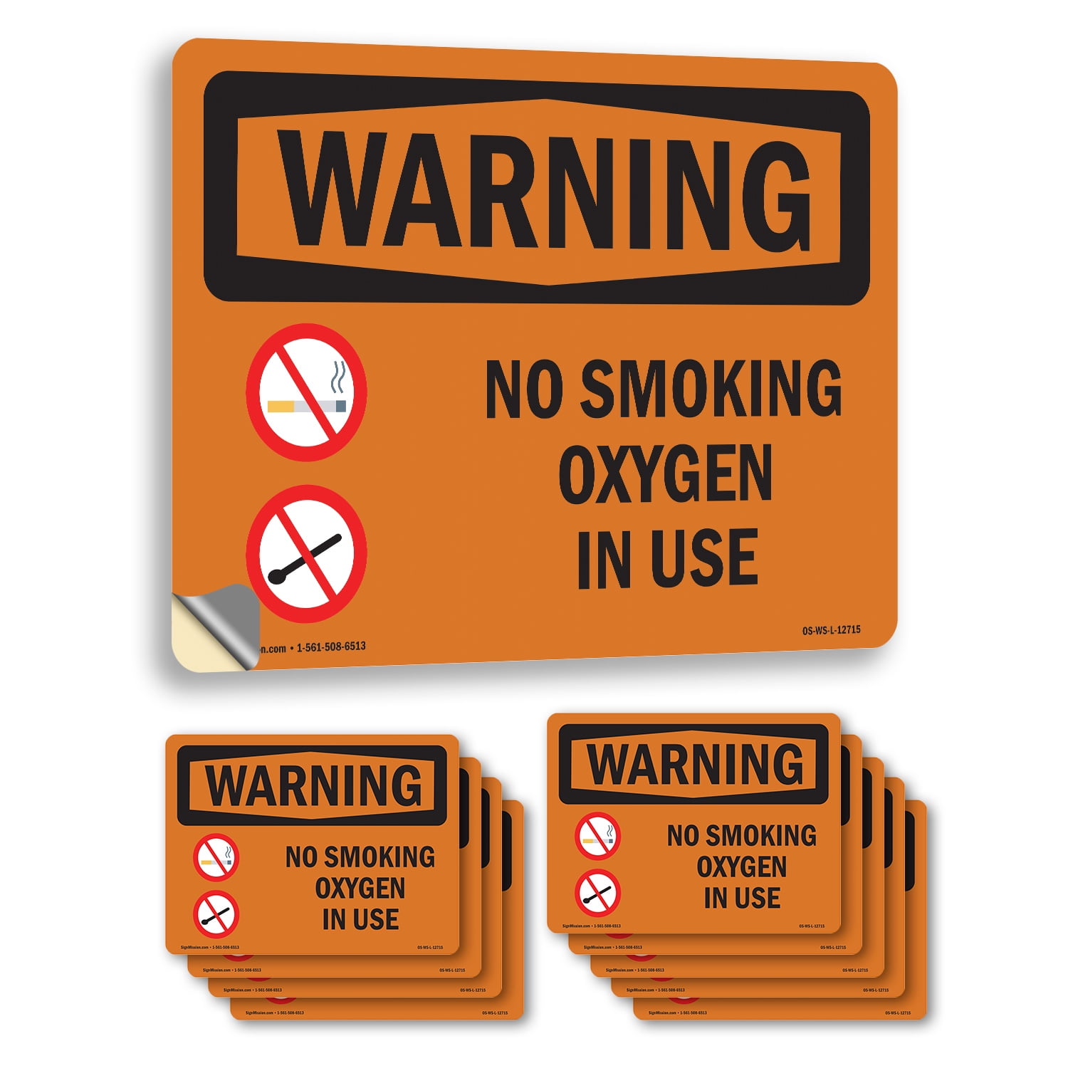 No Smoking Oxygen In Use OSHA WARNING Vinyl Decal Label 7 Inch x 5 Inch ...