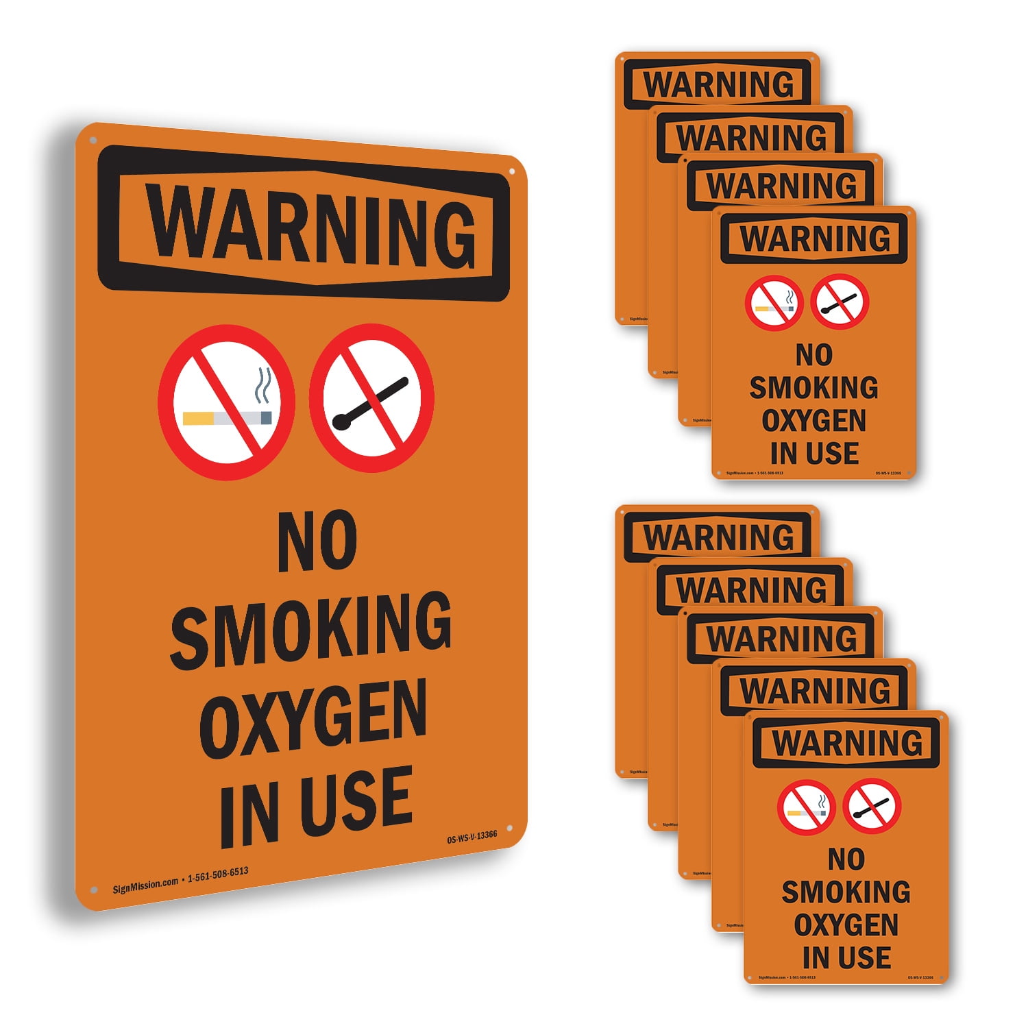 No Smoking Oxygen In Use With Symbol OSHA WARNING Rigid Plastic Sign 14 ...