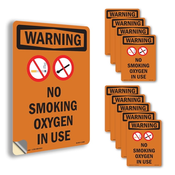 No Smoking Oxygen In Use With Symbol OSHA WARNING Vinyl Decal Label 5 ...