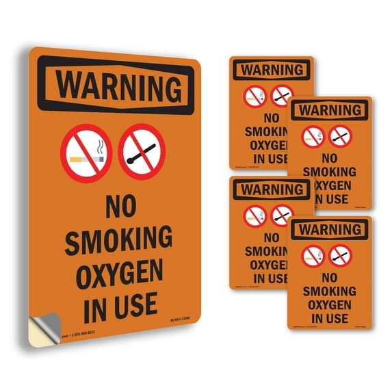 No Smoking Oxygen In Use With Symbol OSHA WARNING Vinyl Decal Label 5 ...