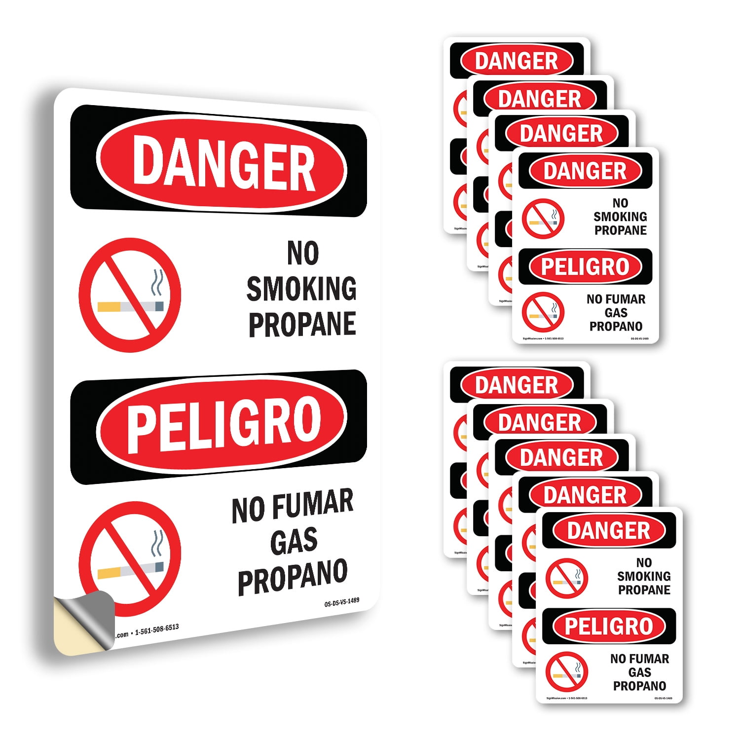 No Smoking Propane Bilingual OSHA Danger Vinyl Decal Label 10 Inch x 7 ...