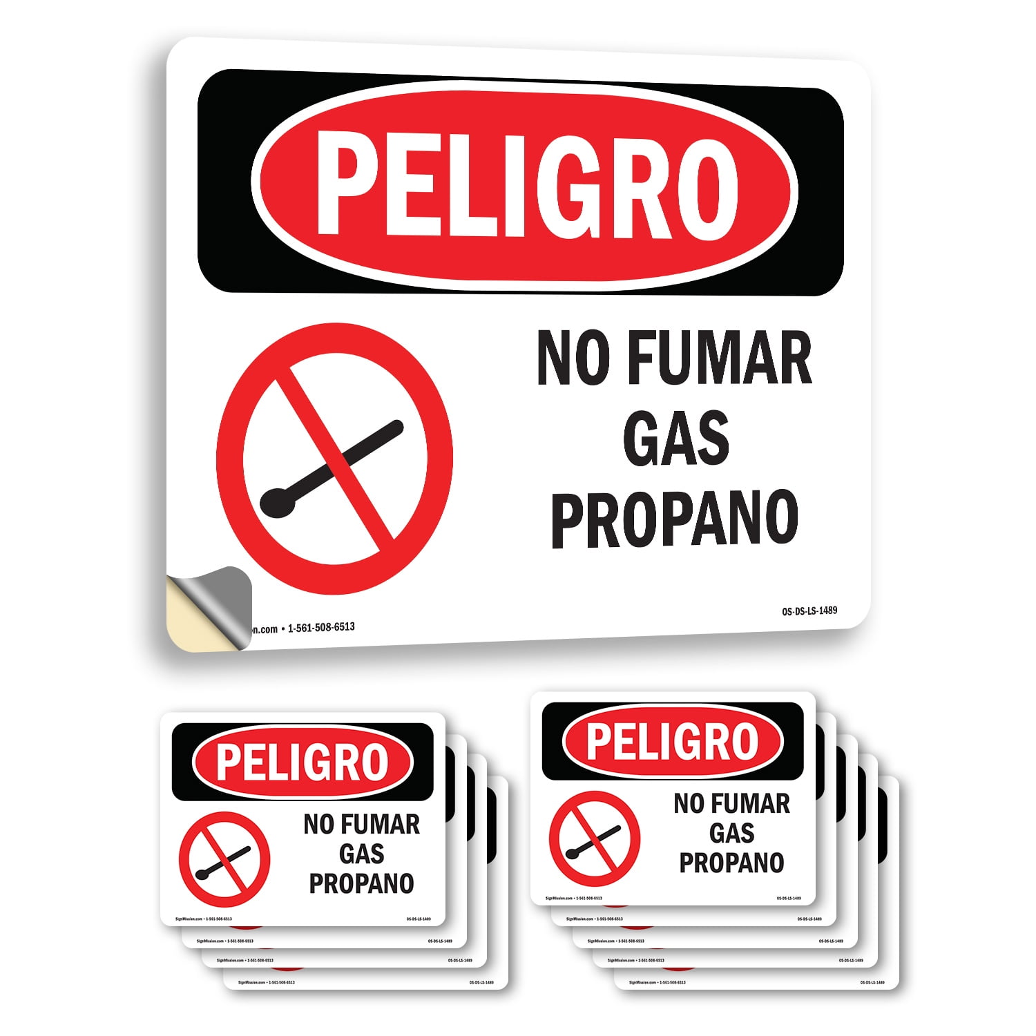 No Smoking Propane Spanish OSHA Danger Vinyl Decal Label 10 Inch x 7 ...
