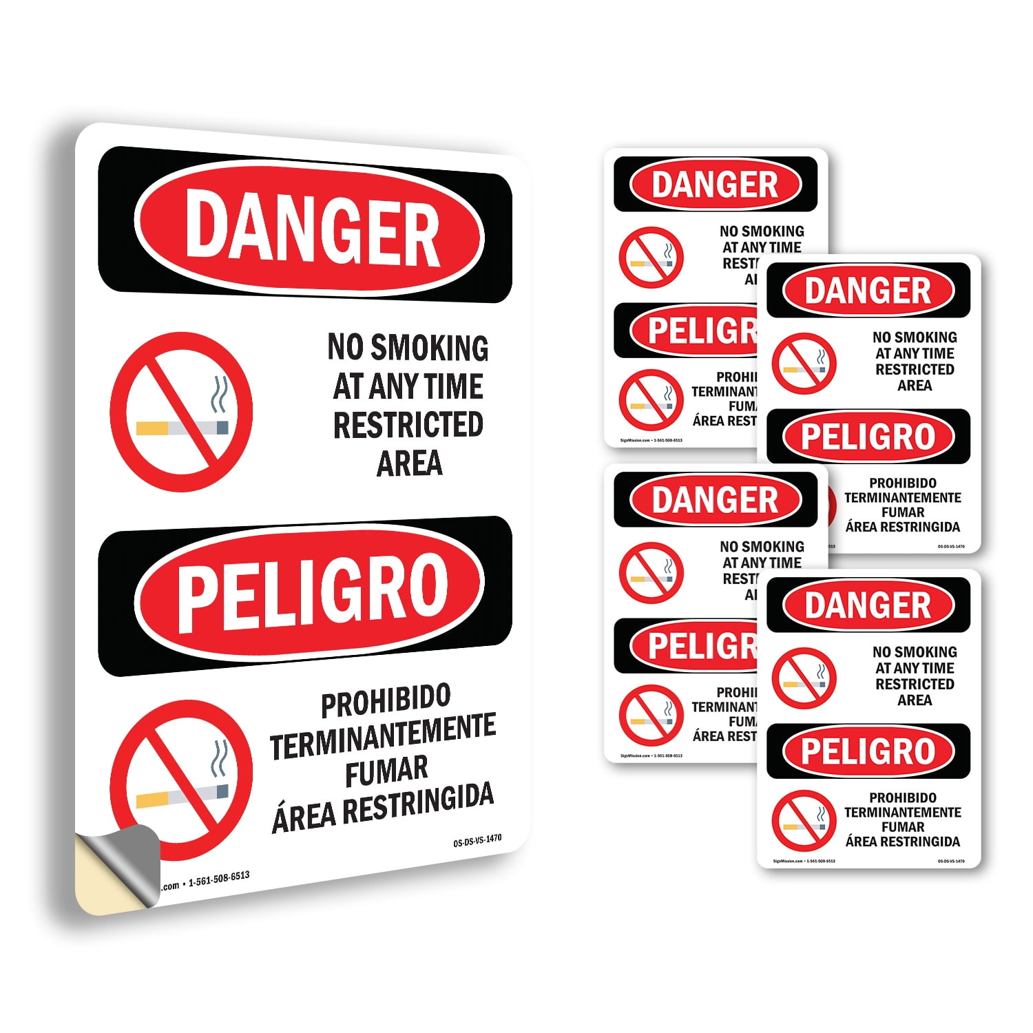 No Smoking Restricted Area Bilingual OSHA Danger Vinyl Decal Label 24 ...