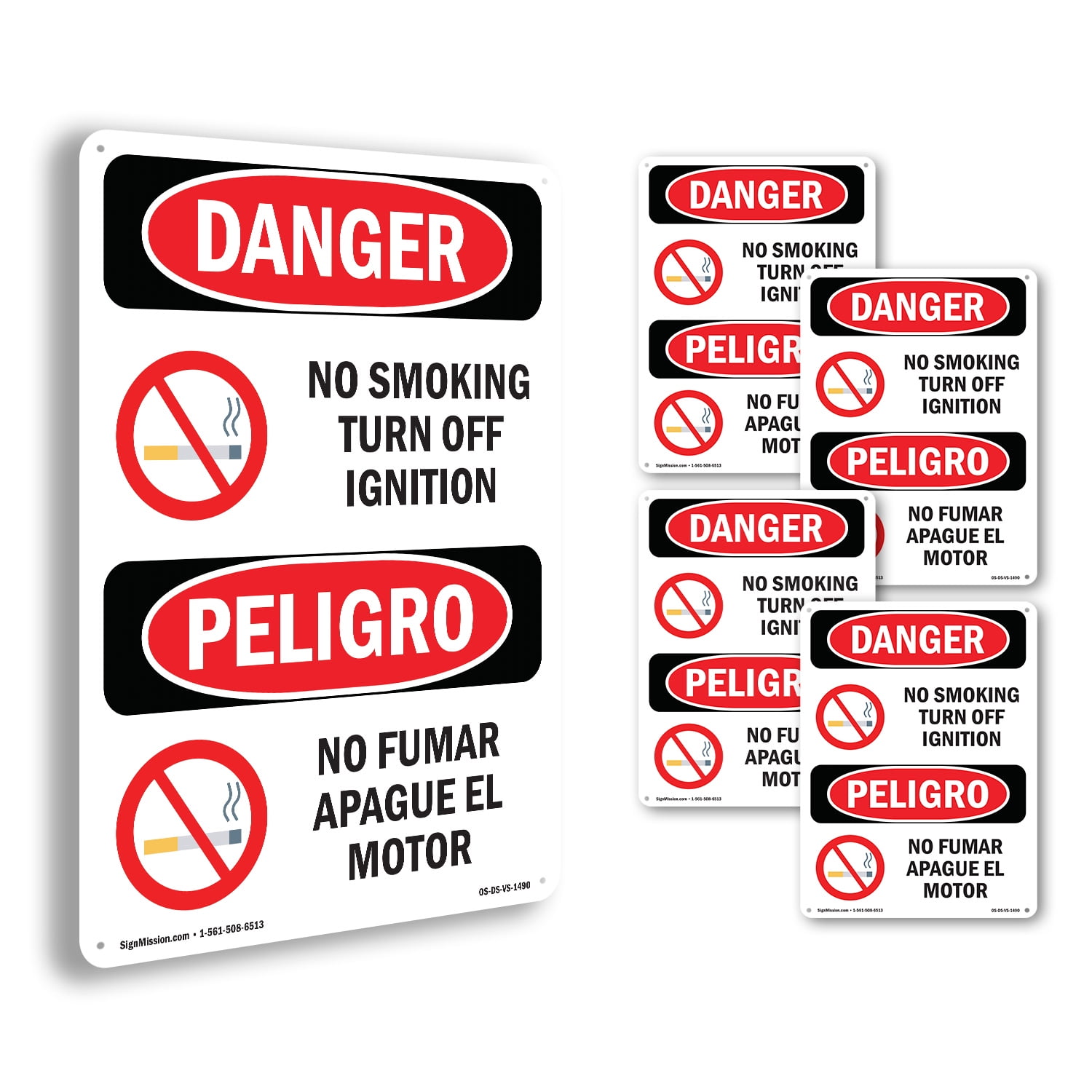 No Smoking Turn Off Ignition Bilingual OSHA Danger Rigid Plastic Sign ...