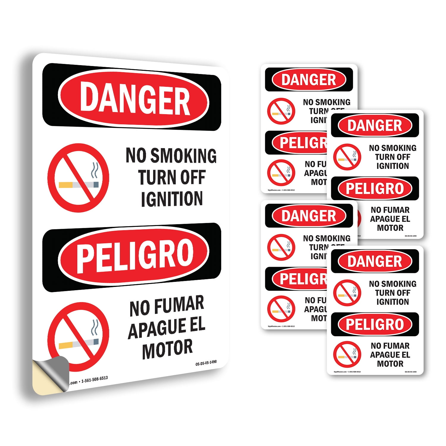 No Smoking Turn Off Ignition Bilingual OSHA Danger Vinyl Decal Label 14 ...