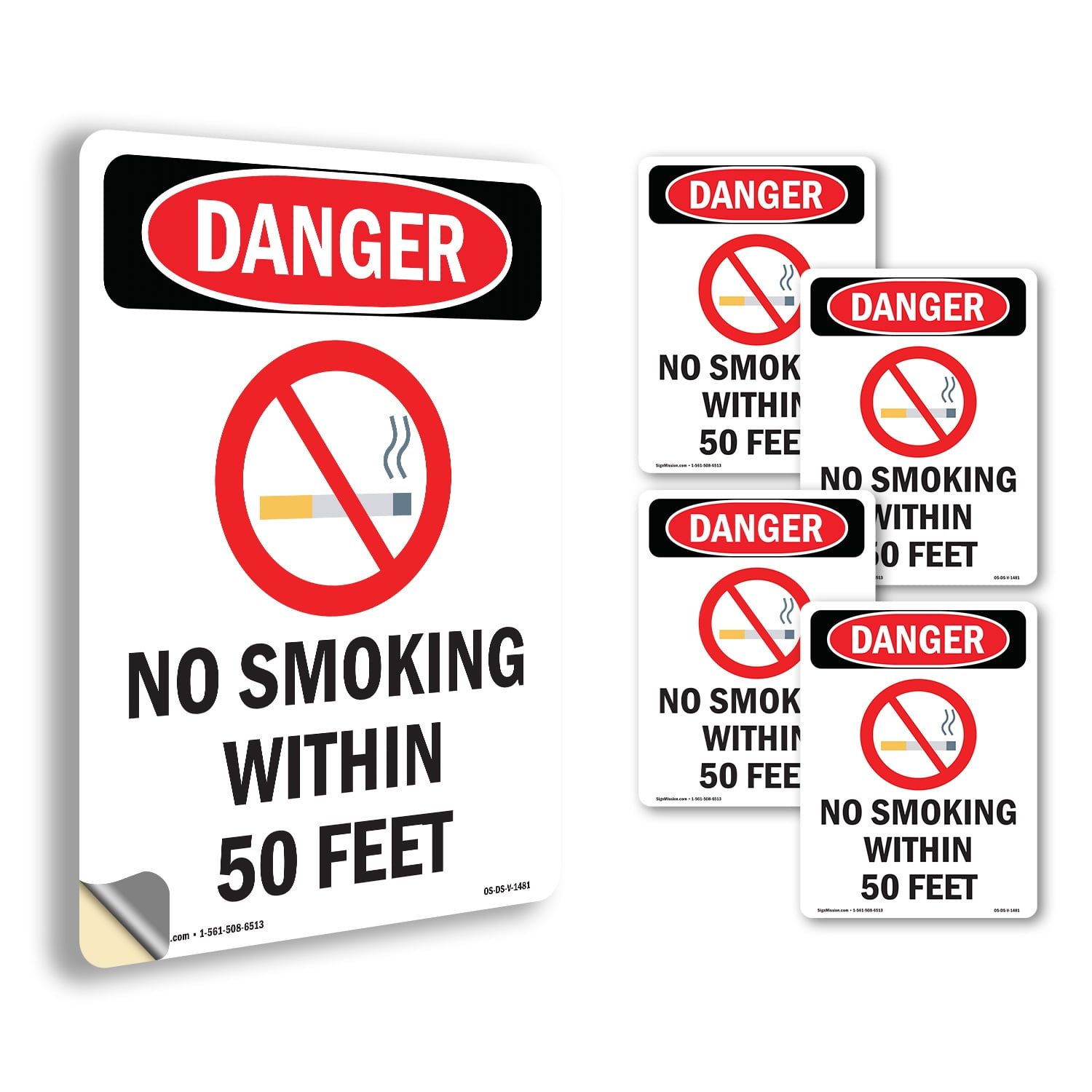No Smoking Within 50 Feet OSHA Danger Vinyl Decal Label 24 Inch x 18 ...