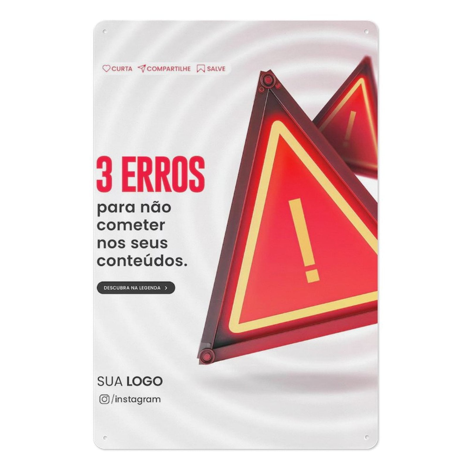 3D Red Warning Triangles with Cautionary Text in Portuguese Metal Tin ...