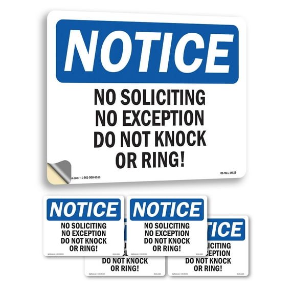 No Soliciting No Exceptions Do Not Knock Or Ring! OSHA Notice Vinyl ...