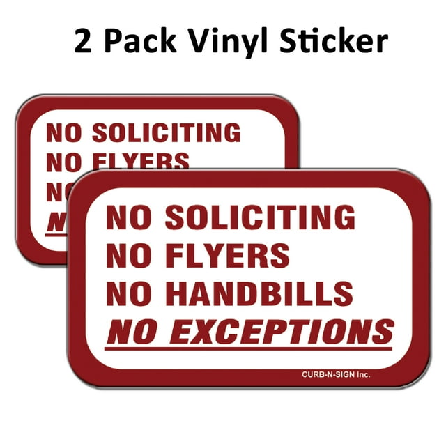 No Soliciting, No Flyers, No Handbills, No Exceptions Stickers, 2 Vinyl ...