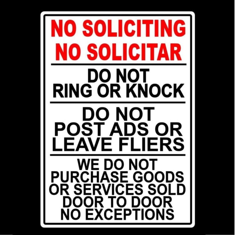 No Soliciting No Solicitar Do Not Ring Knock No Sales People Metal Sign ...
