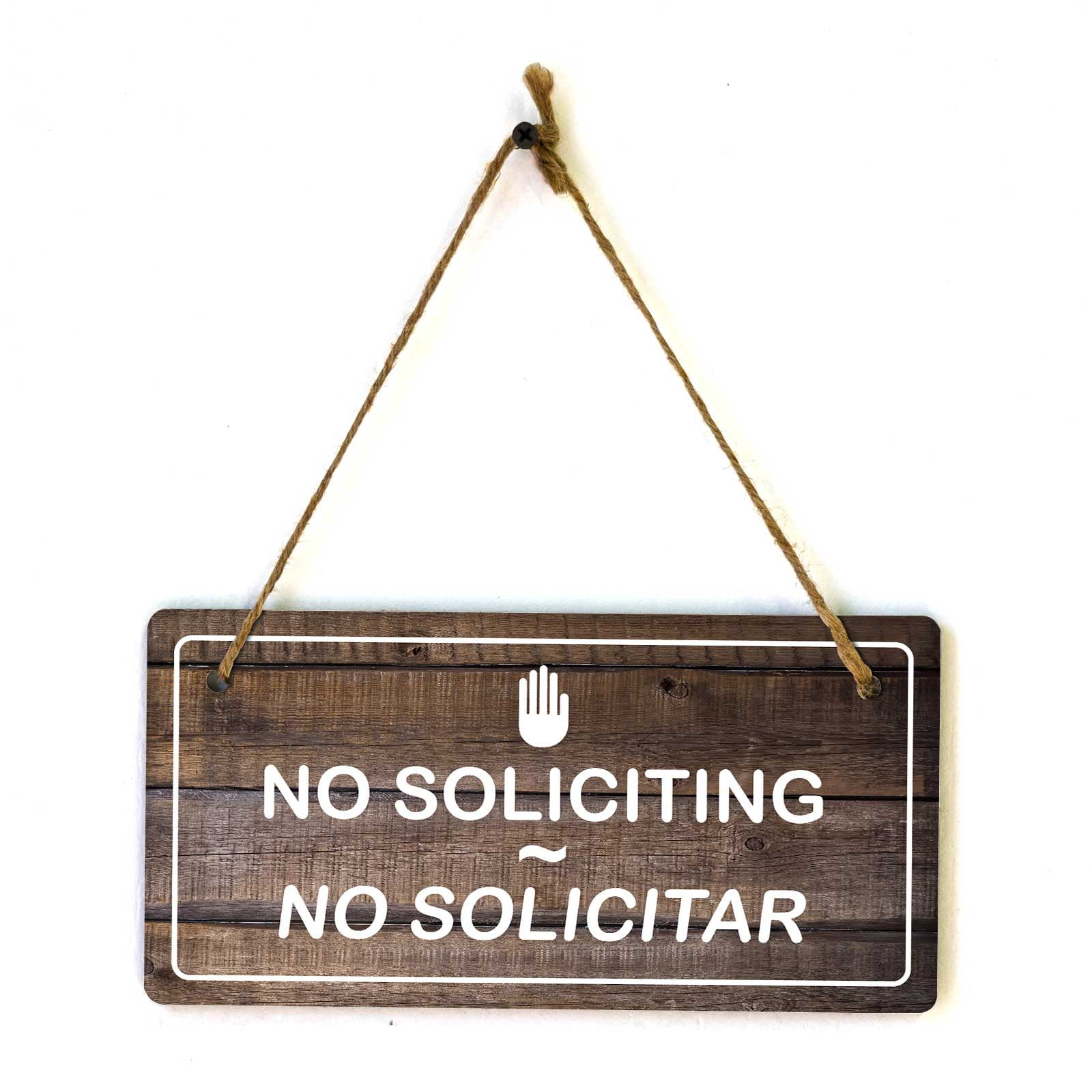 No Soliciting No Solicitar | Rustic Dark Wood 5 x 10" Hanging Sign ...