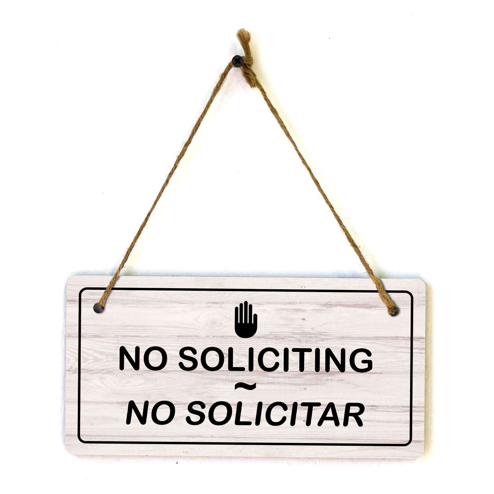 No Soliciting No Solicitar | Rustic Light Wood 5 x 10" Hanging Sign ...