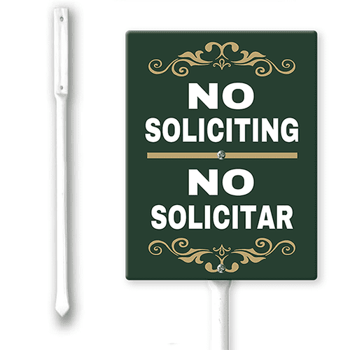 No Soliciting No Solicitar Sign with Stake 7 x 8.8 inch Aluminum Sign ...