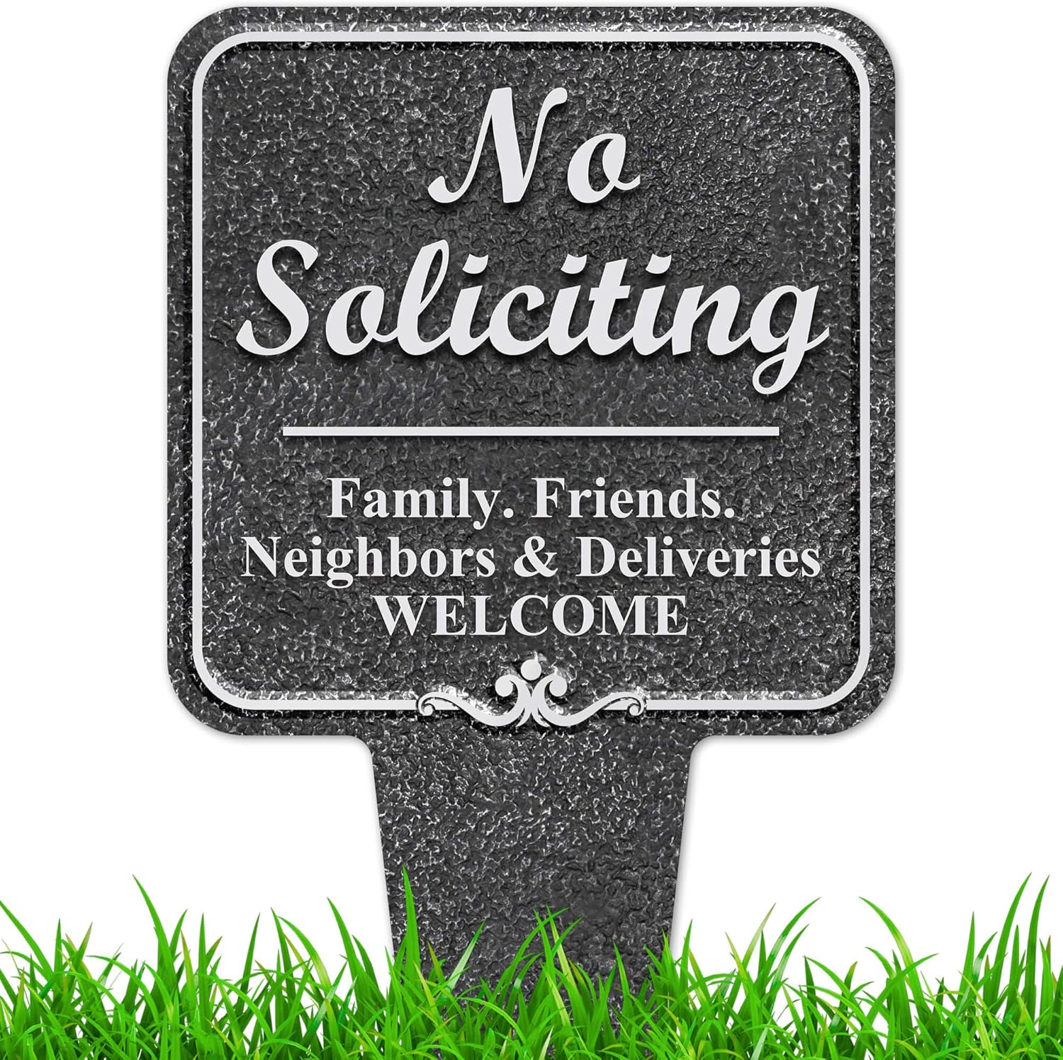 No Soliciting Sign, 17" x 17" Heavy Duty Integrated Ground Stakes ...