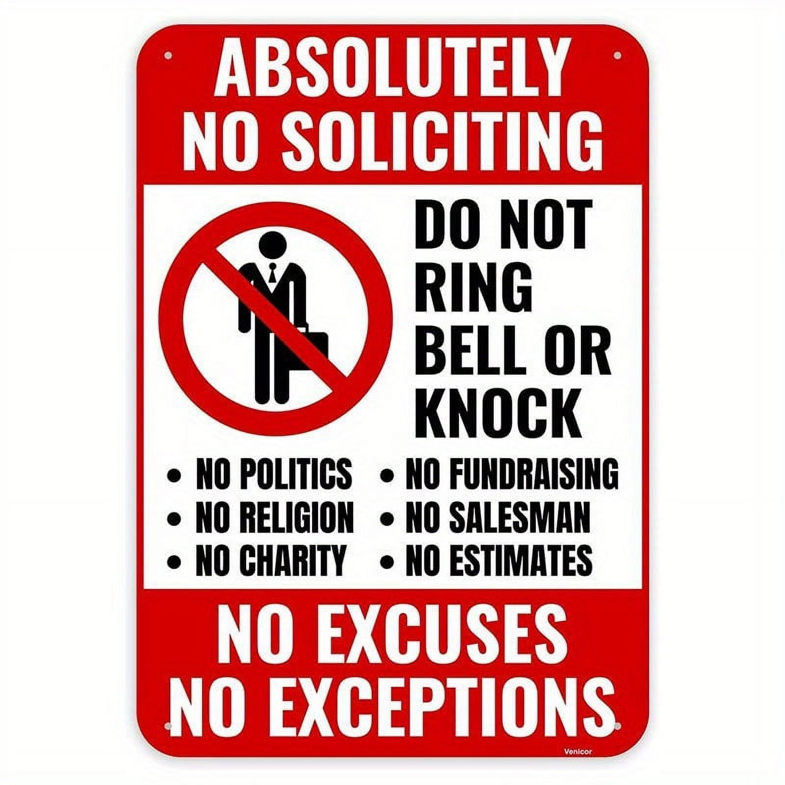 No Soliciting Sign For Home, 8 X 12 Inches - Aluminum - Do Not Knock ...