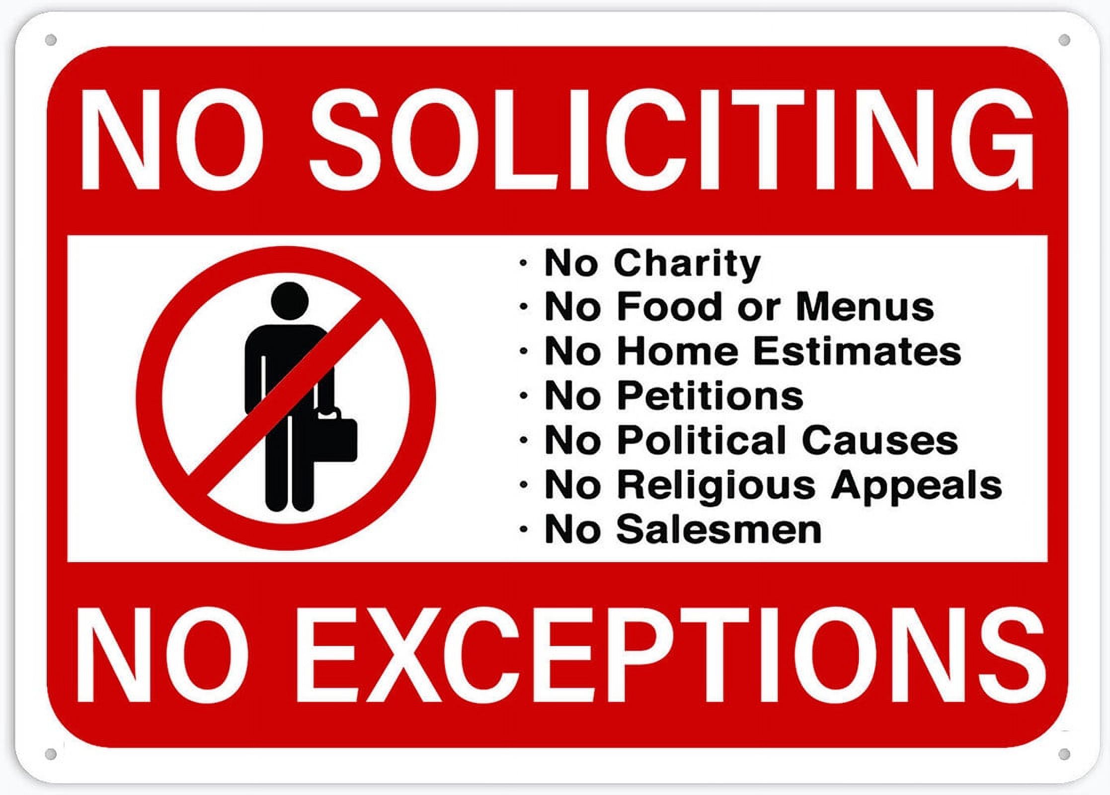 No Soliciting Sign No Exceptions 8X12 Inch Rust Free Aluminum Easy To ...